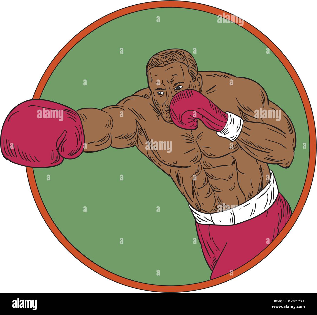 African-American Boxer Right Hook Circle Drawing Stock Photo - Alamy