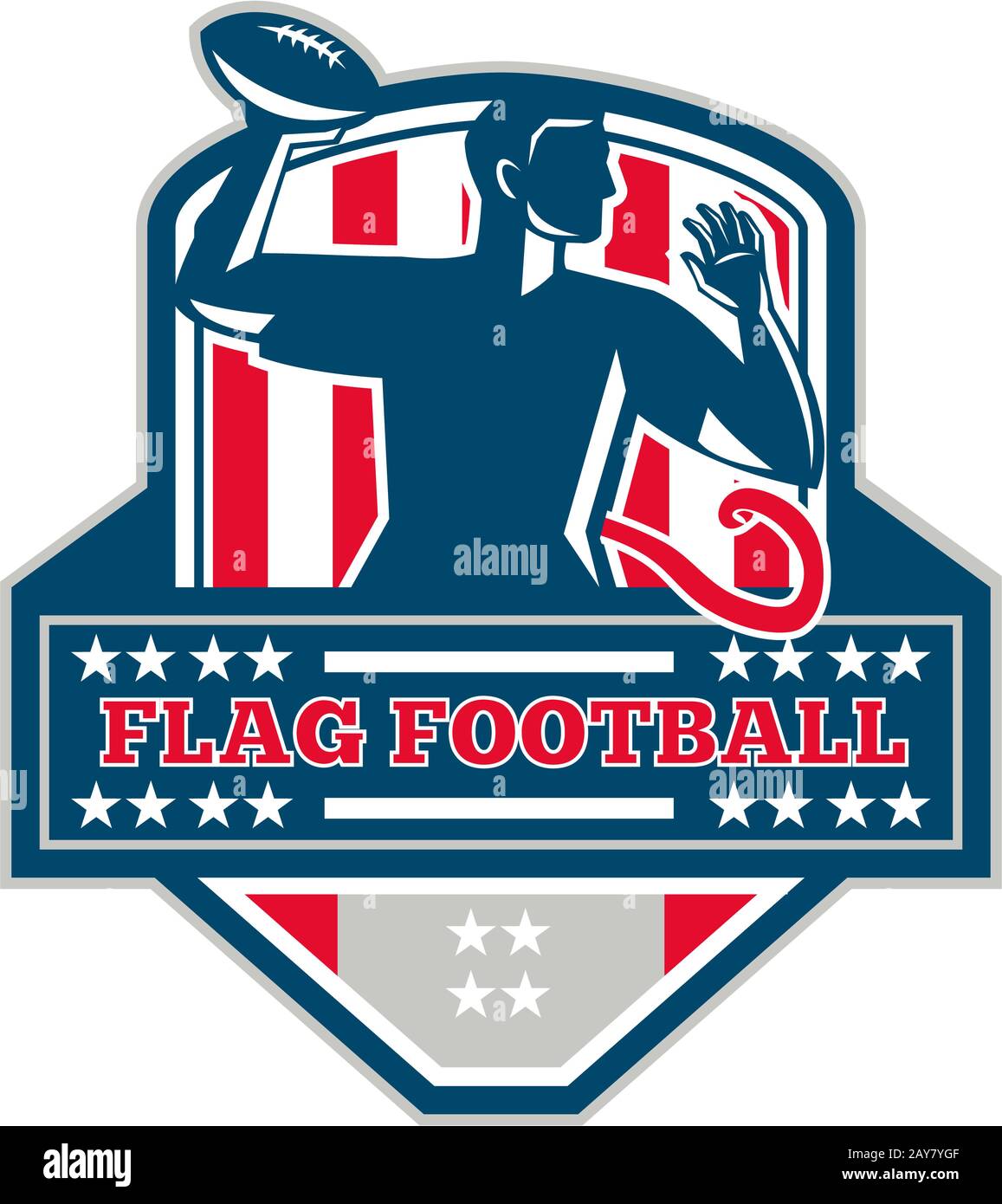 Flag Football QB Player Passing Ball Crest Retro Stock Photo - Alamy