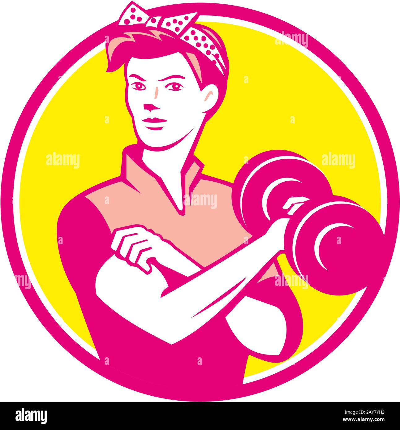 Vintage Woman Lifting Dumbbell Circle Retro Stock Photo - Alamy