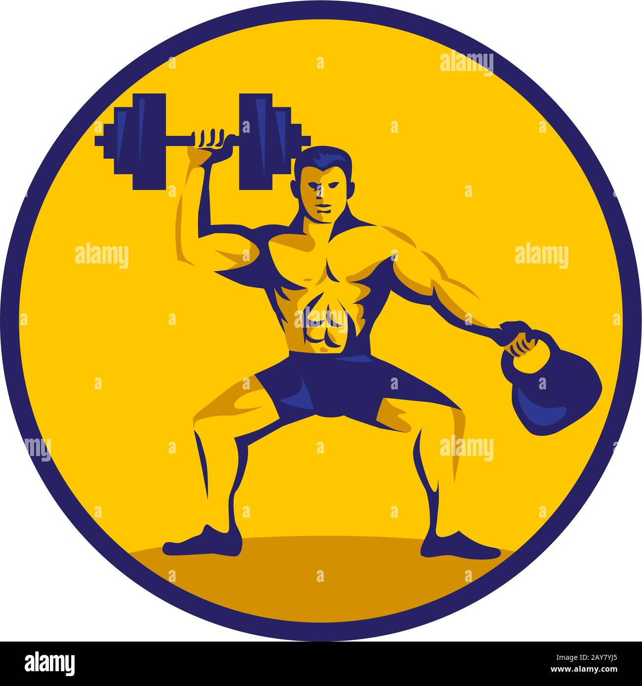 Athlete Lifting Kettlebell Dumbbell Circle Retro Stock Photo - Alamy