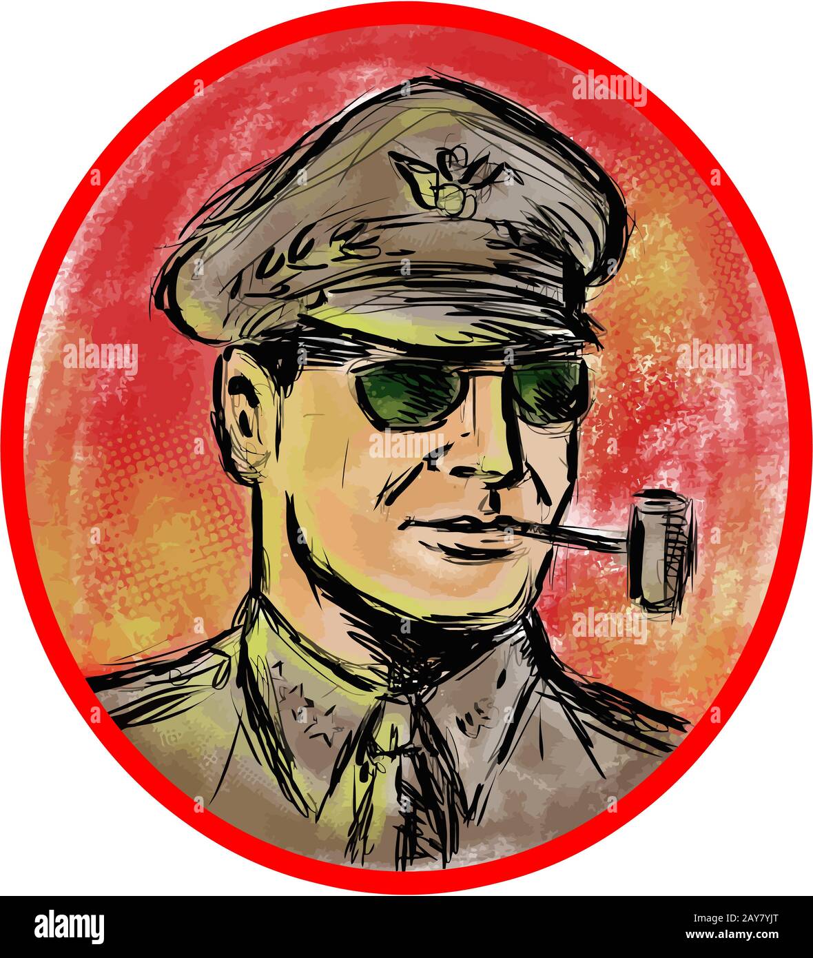 World War II General Corn Cob Pipe Watercolor Stock Photo - Alamy