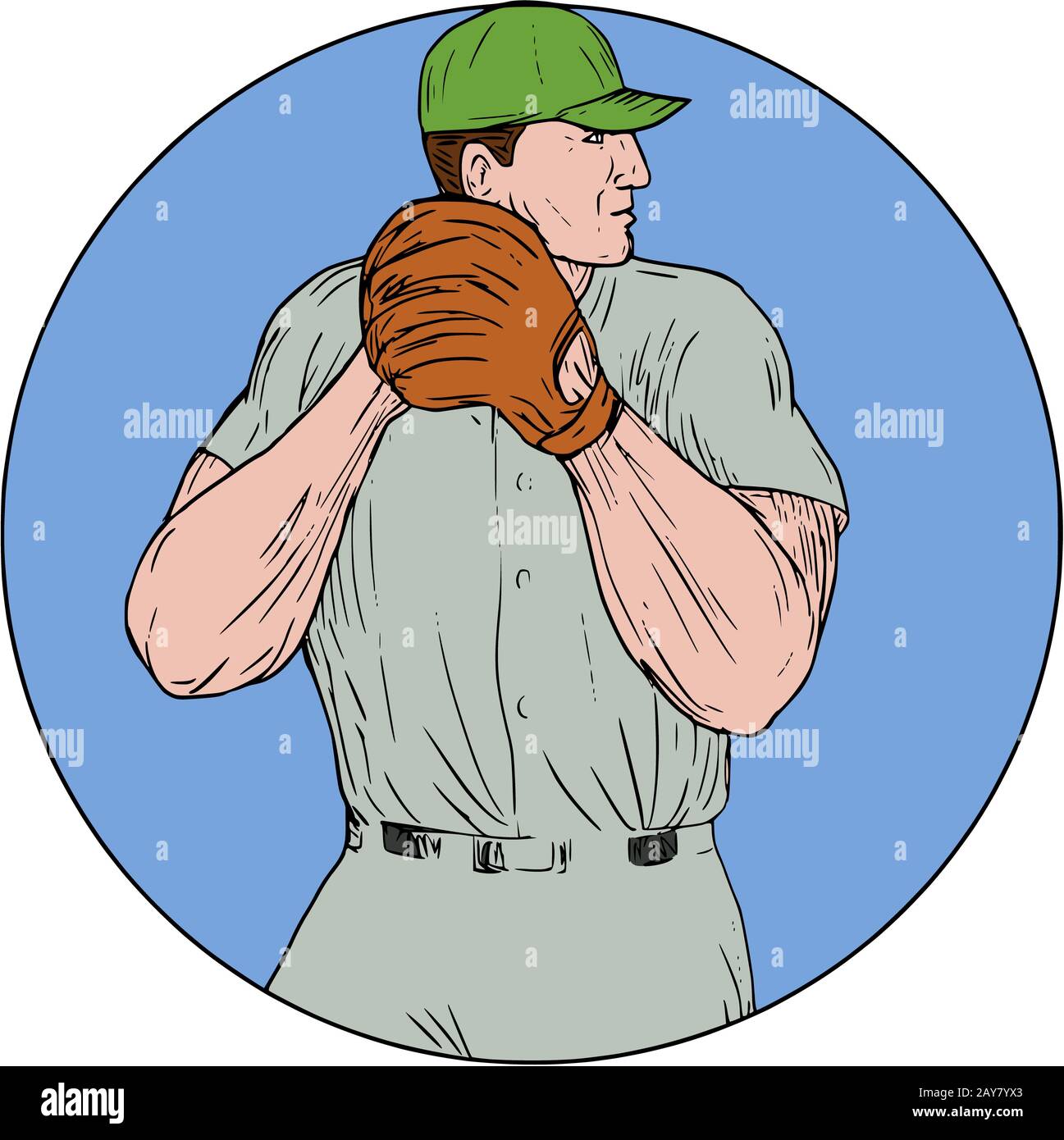 Baseball Pitcher Starting To Throw Ball Circle Drawing Stock Photo - Alamy