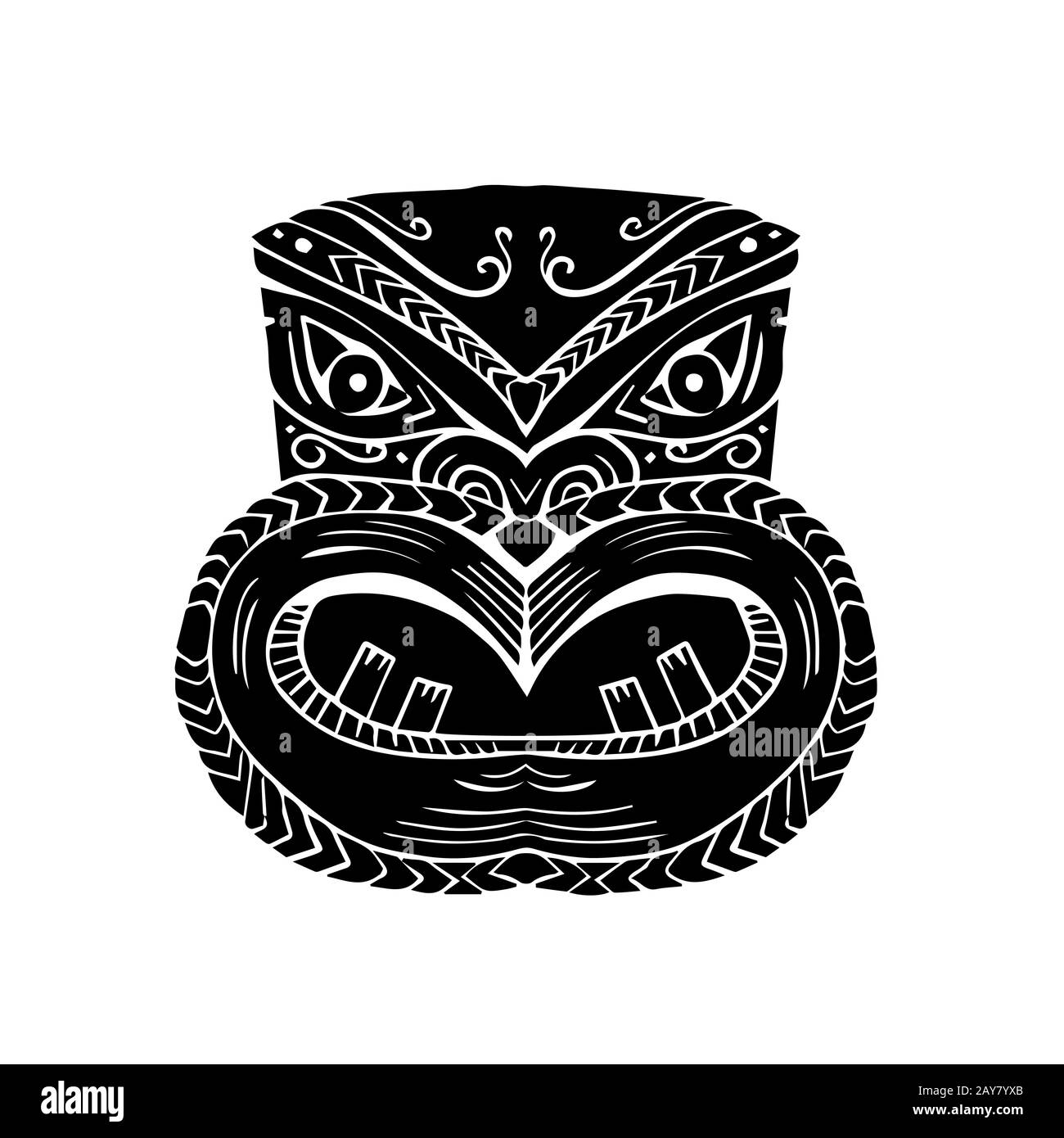 New Zealand Maori Koruru Tiki Mask Woodcut Stock Photo - Alamy