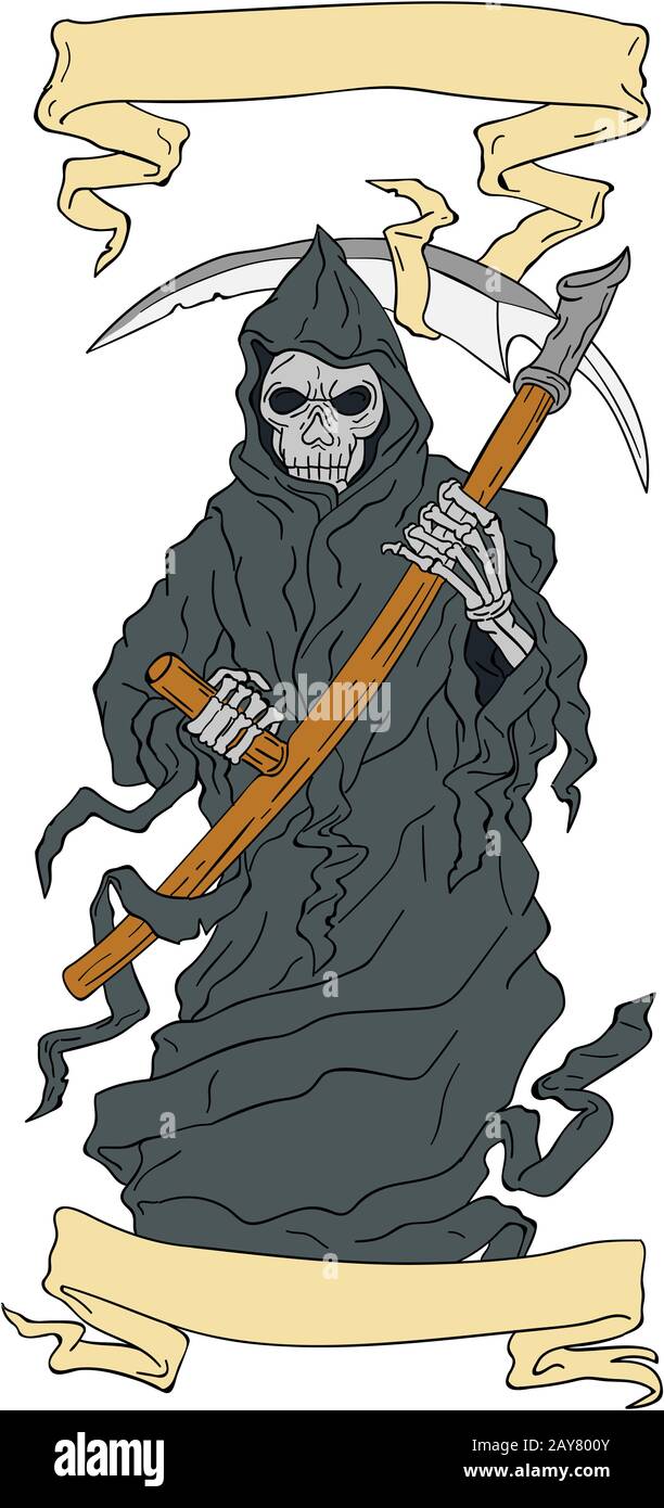 Grim Reaper Scythe Drawing Grim Reaper With The Scythe Posing Isolated
