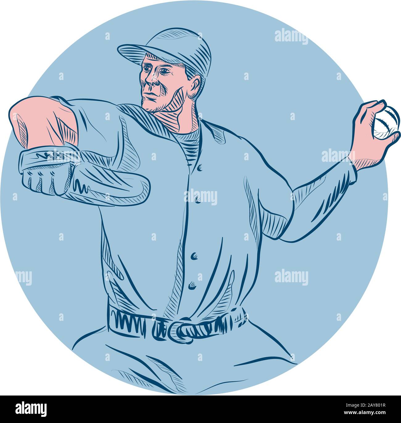 Baseball Pitcher Throwing Ball Circle Drawing Stock Photo - Alamy