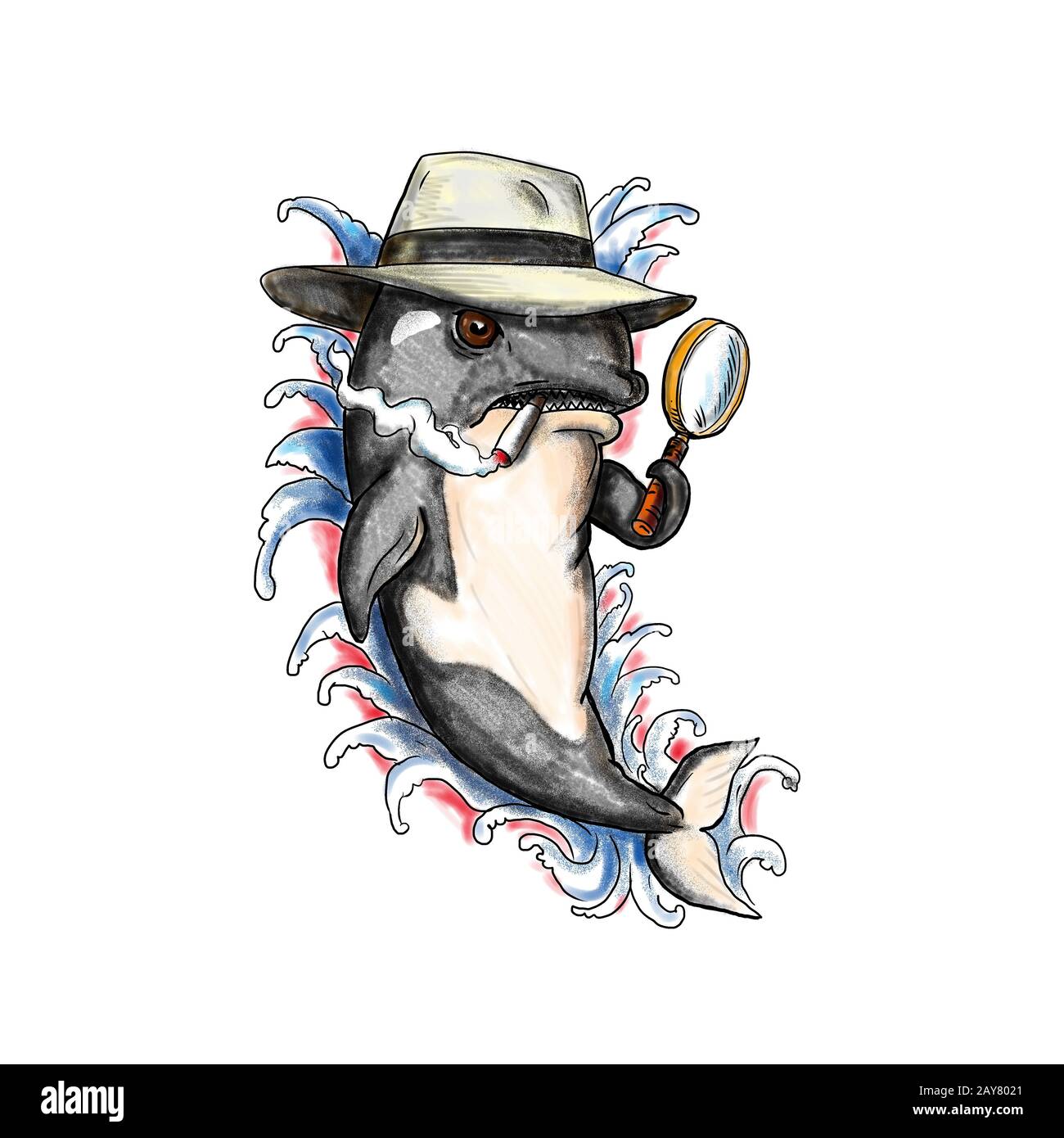 Orca Killer Whale Detective Tattoo Stock Photo - Alamy