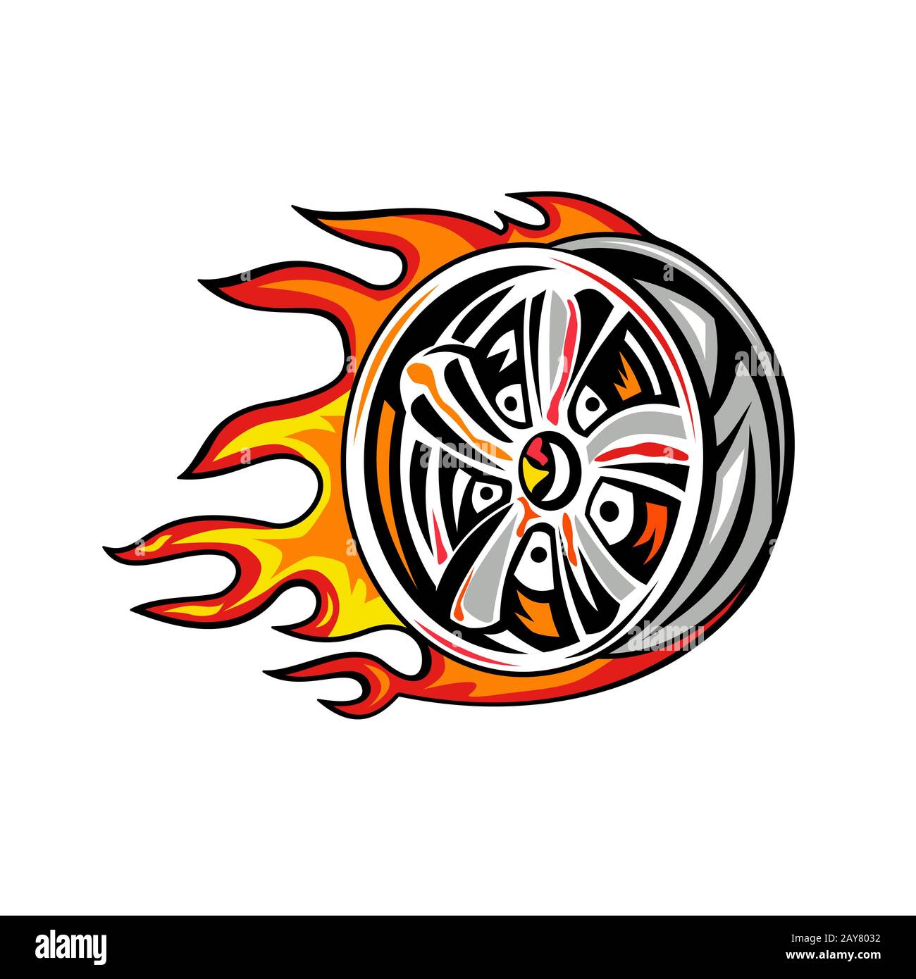 Flaming Wheel Rim on Fire Stock Photo - Alamy