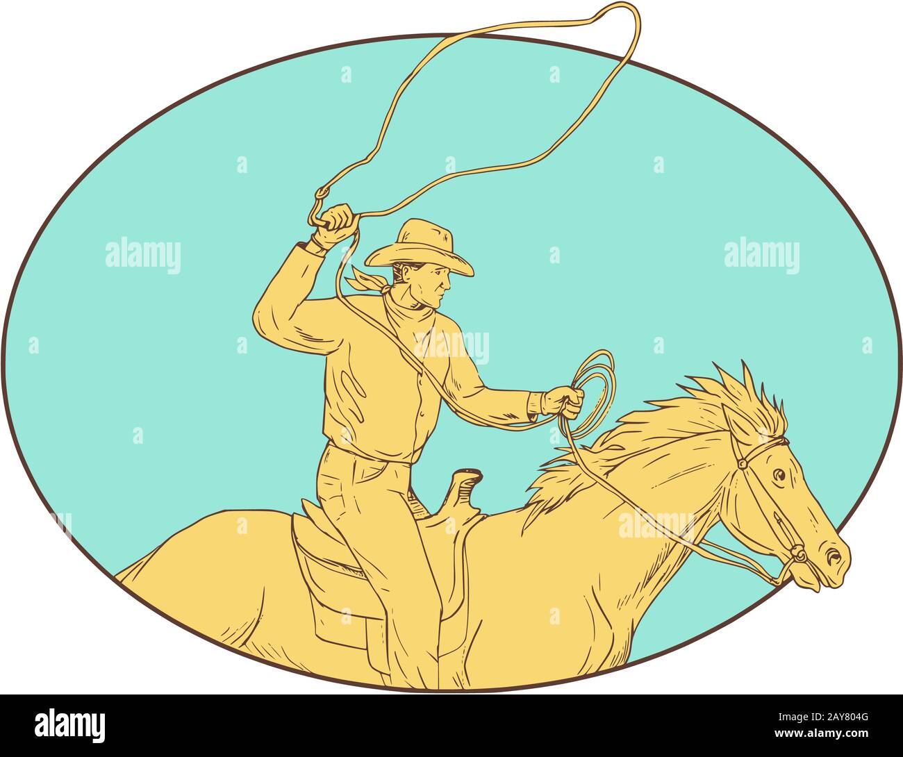 Rodeo Cowboy Lasso Horse Circle Drawing Stock Photo - Alamy