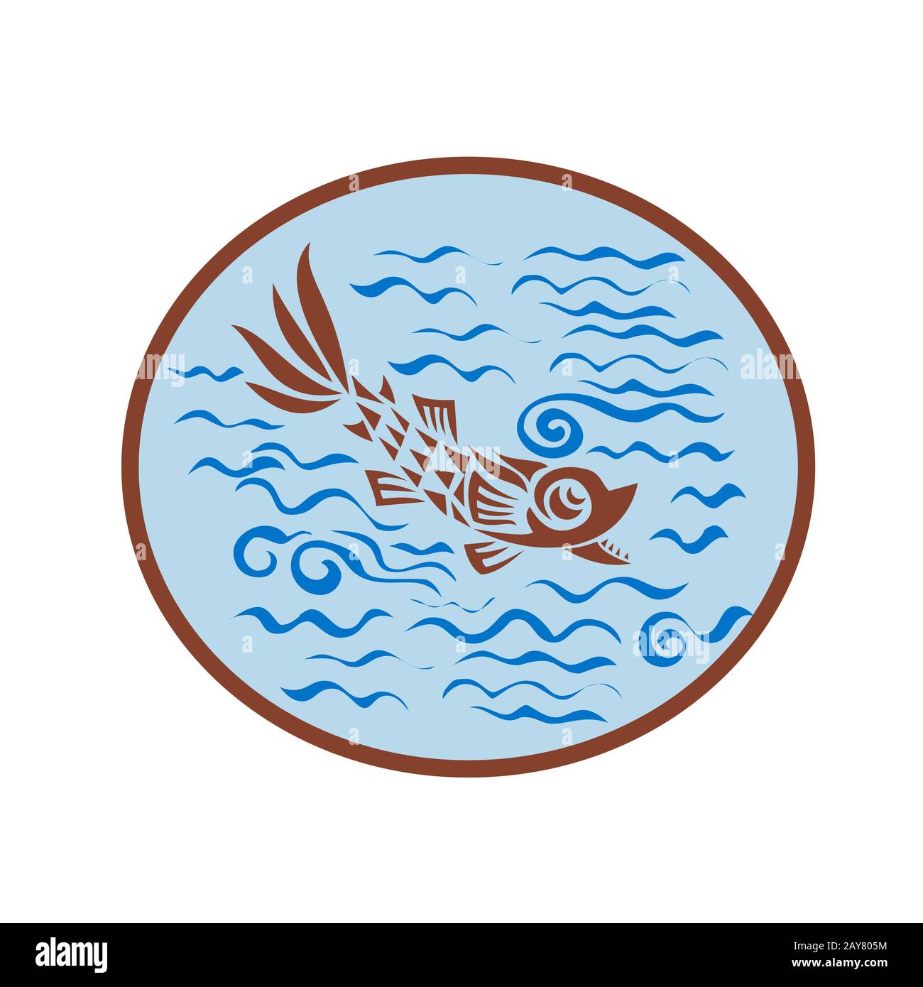 Medieval Fish Swimming Oval Retro Stock Photo - Alamy