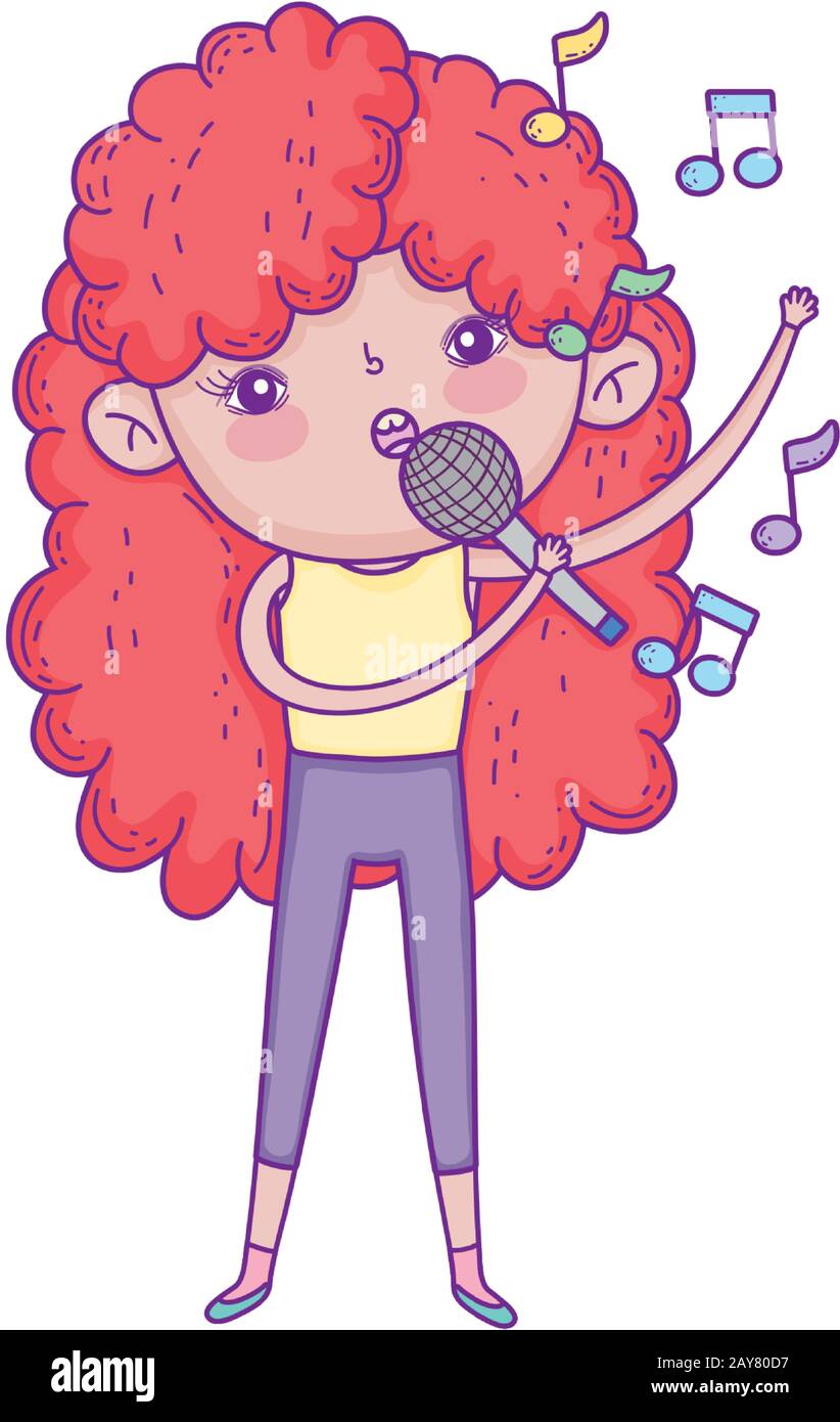 little girl singing with microphone cartoon character vector ...