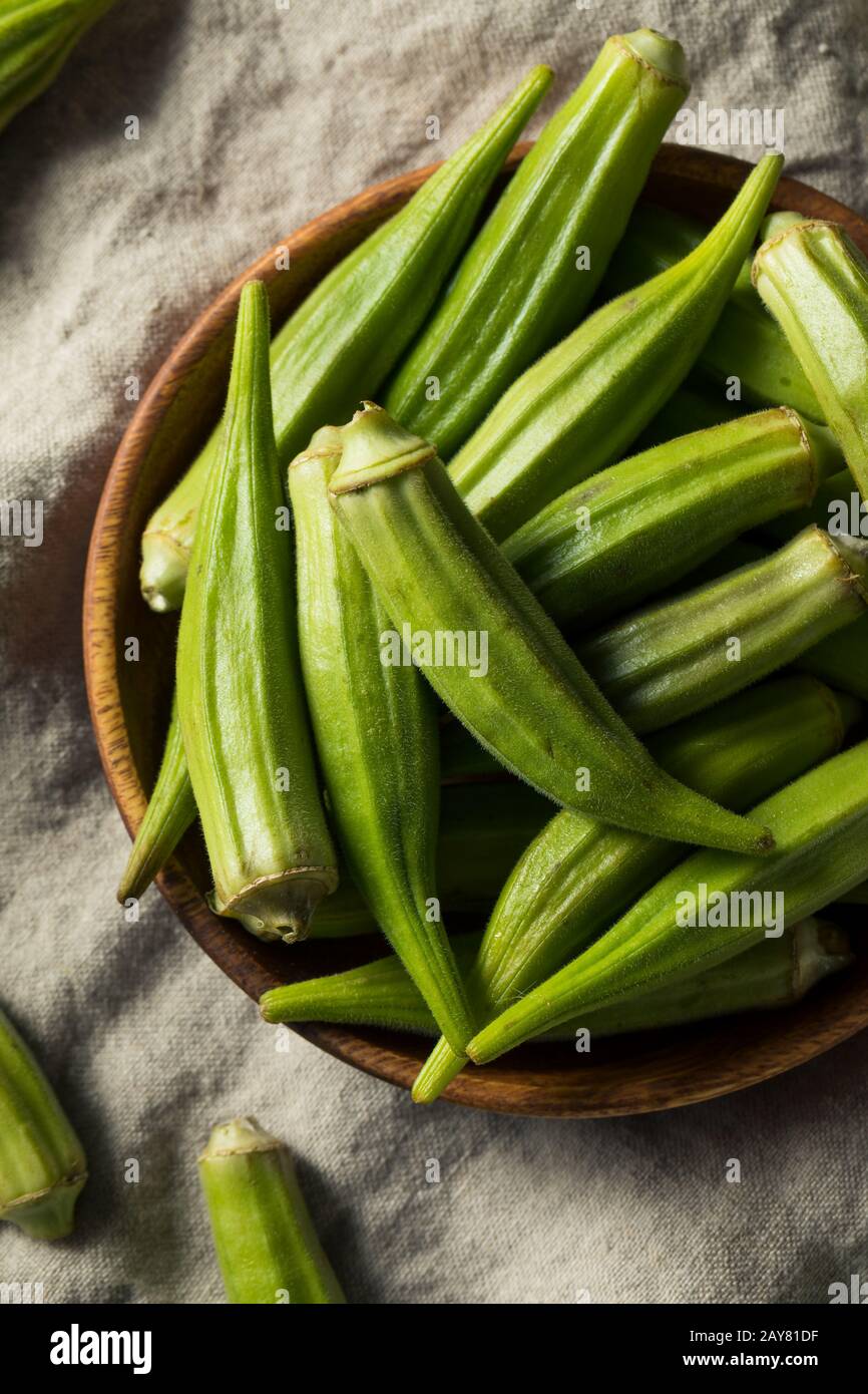 Raw Green Organic Okra Pods in a Bunch Stock Photo - Alamy