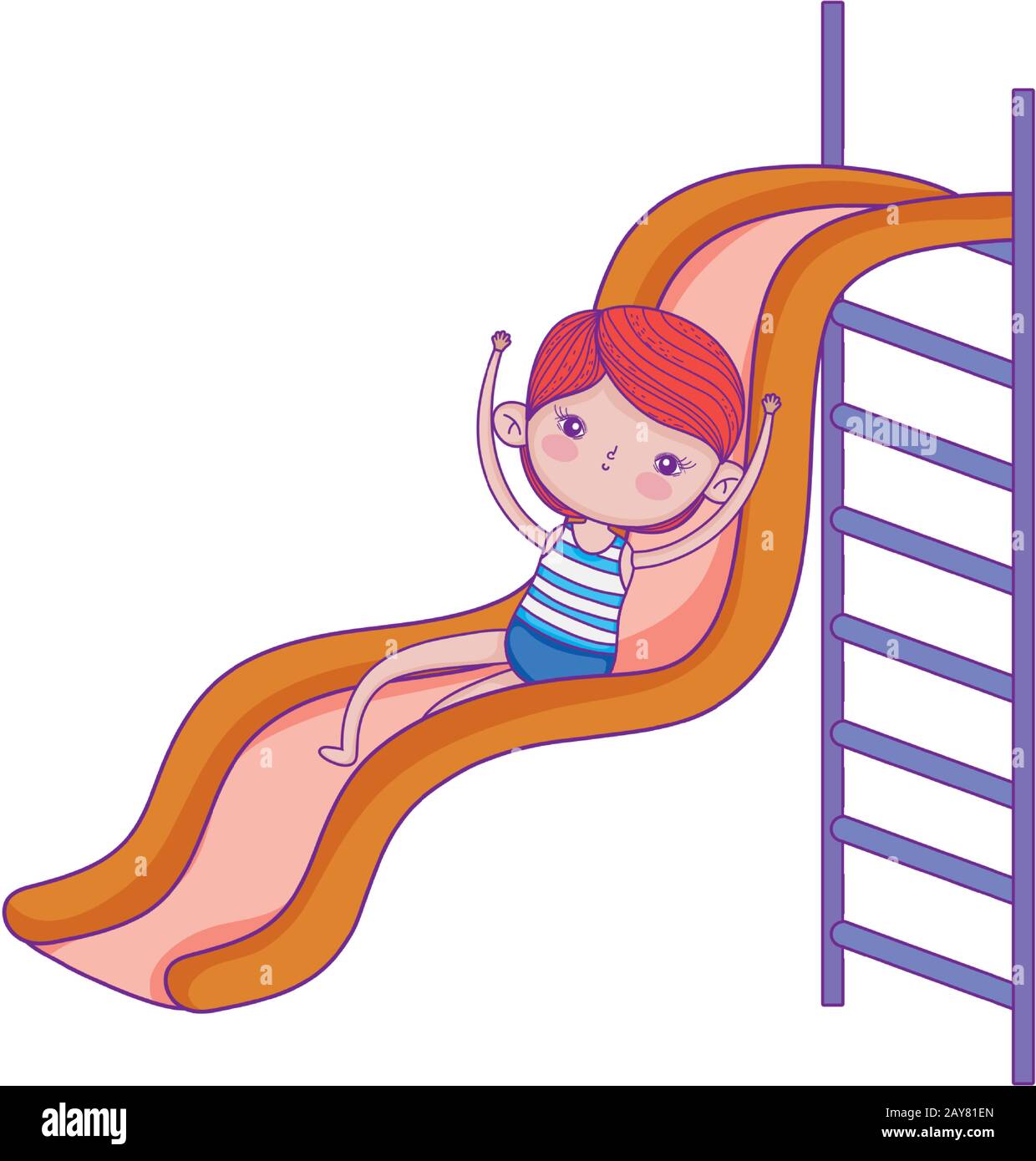 happy childrens day, little girl playing slide vartoon character vector ...