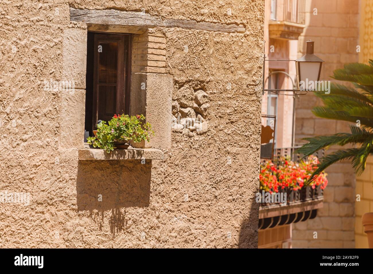 Traditional Basque house with window in Spain village Stock Photo - Alamy