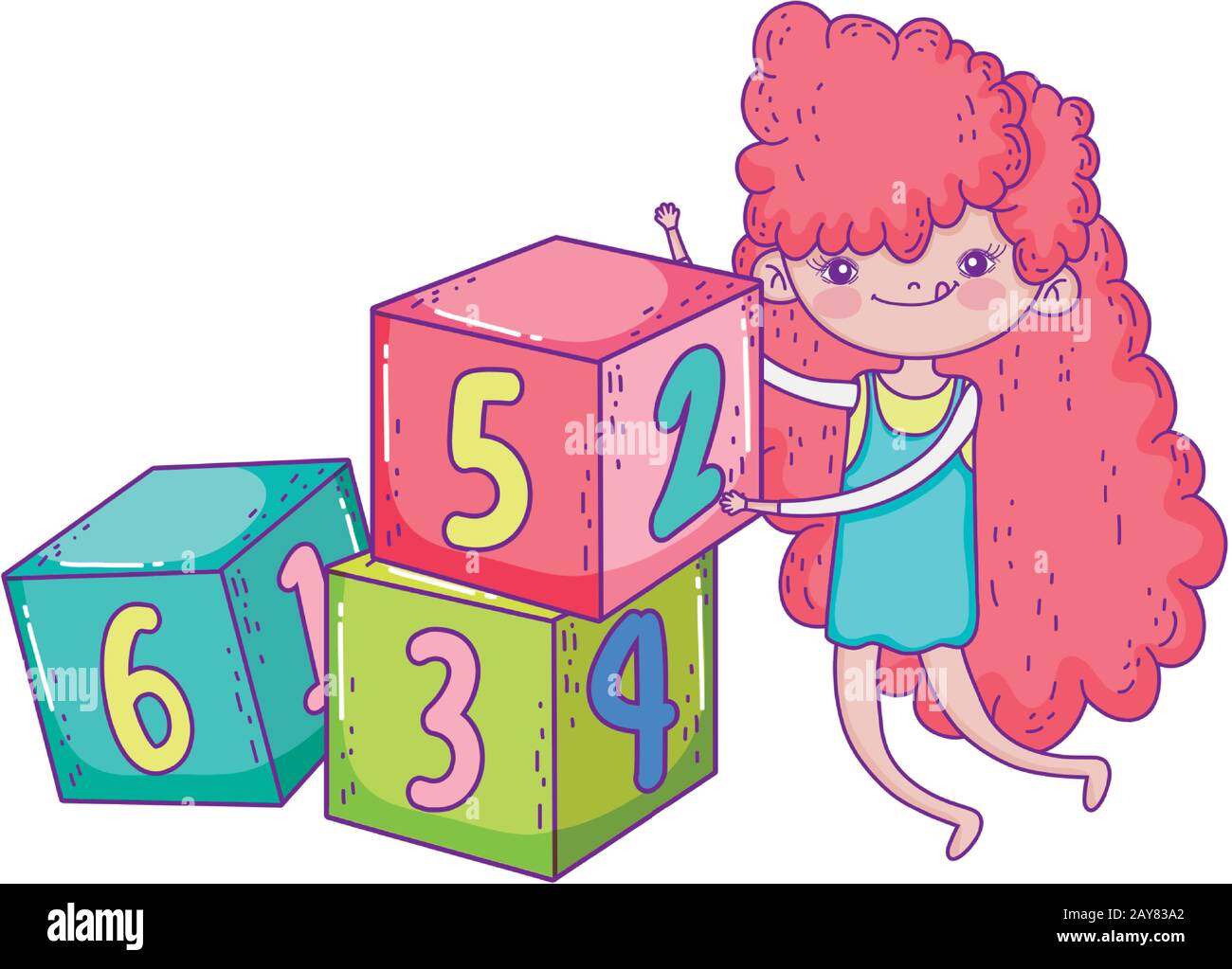 happy childrens day, cute girl with numbers blocks park vector ...