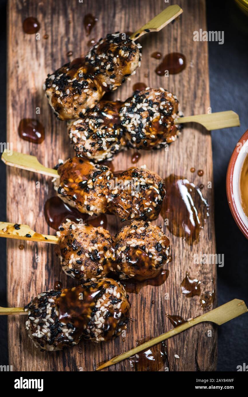 bbq chicken mini kebabs skewers Stock Photo - Alamy