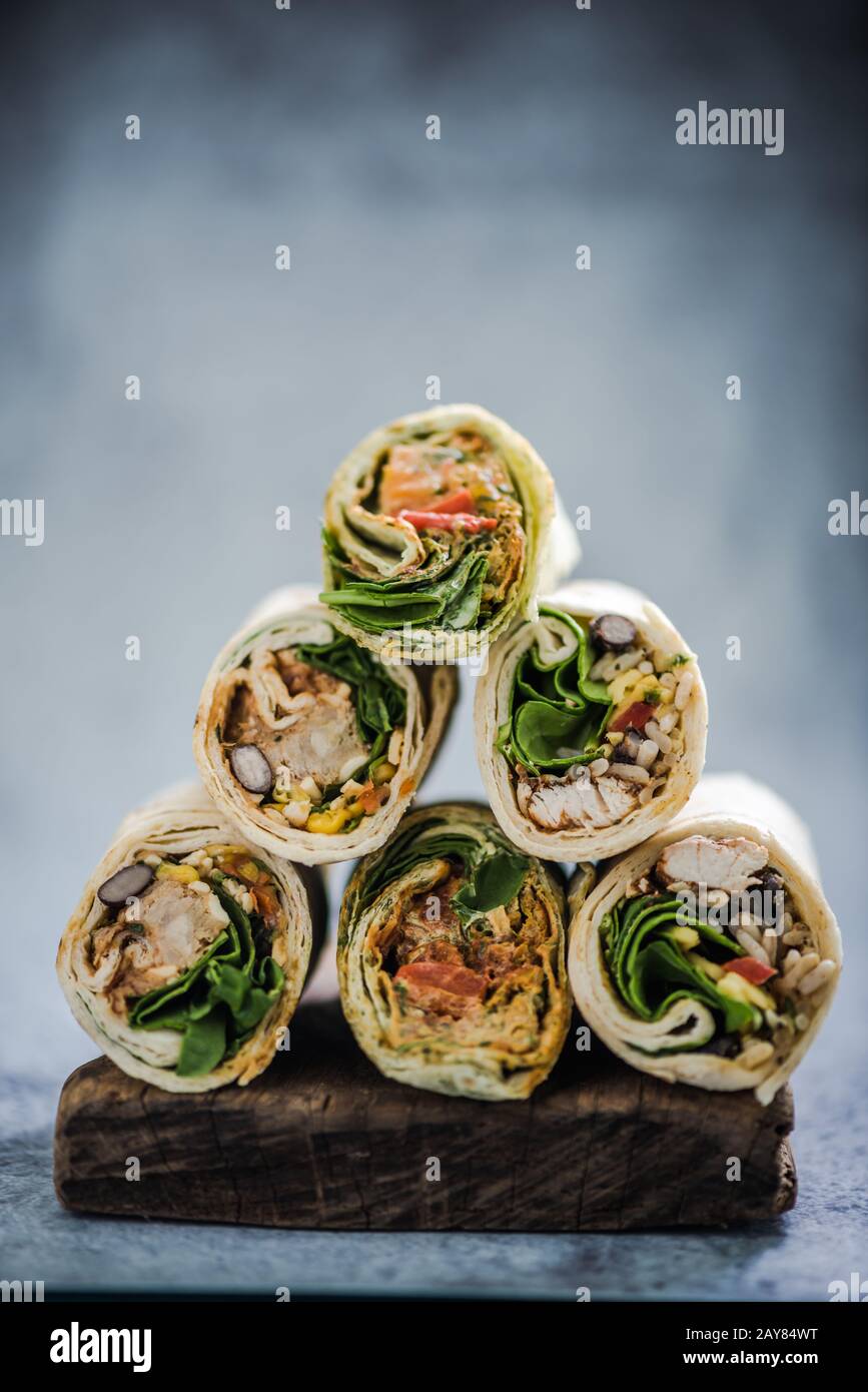 stack of mexican street food fajita wrap Stock Photo - Alamy
