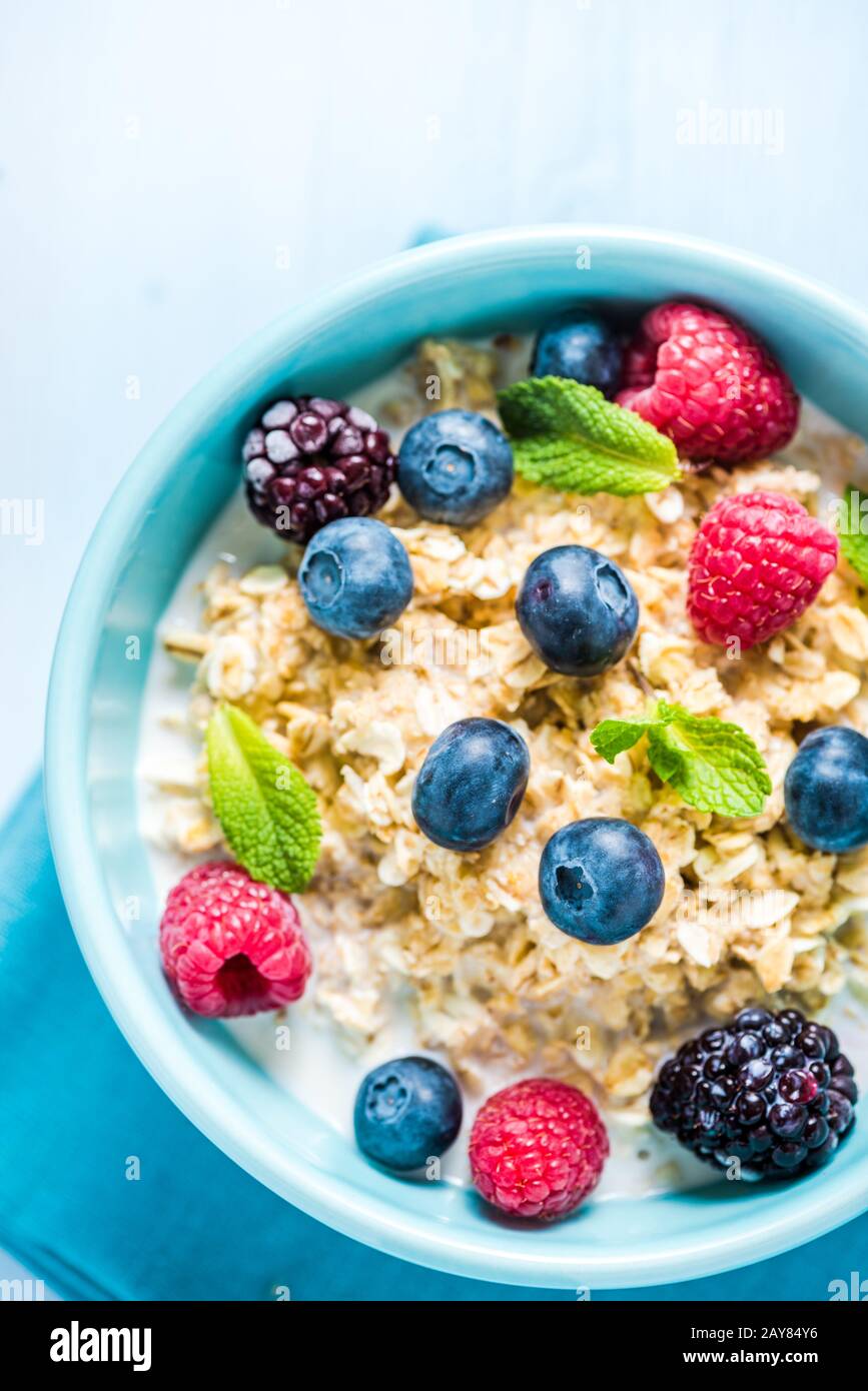 Tasty and light diet cereal breakfast with sumer fruits, wellbeing ...