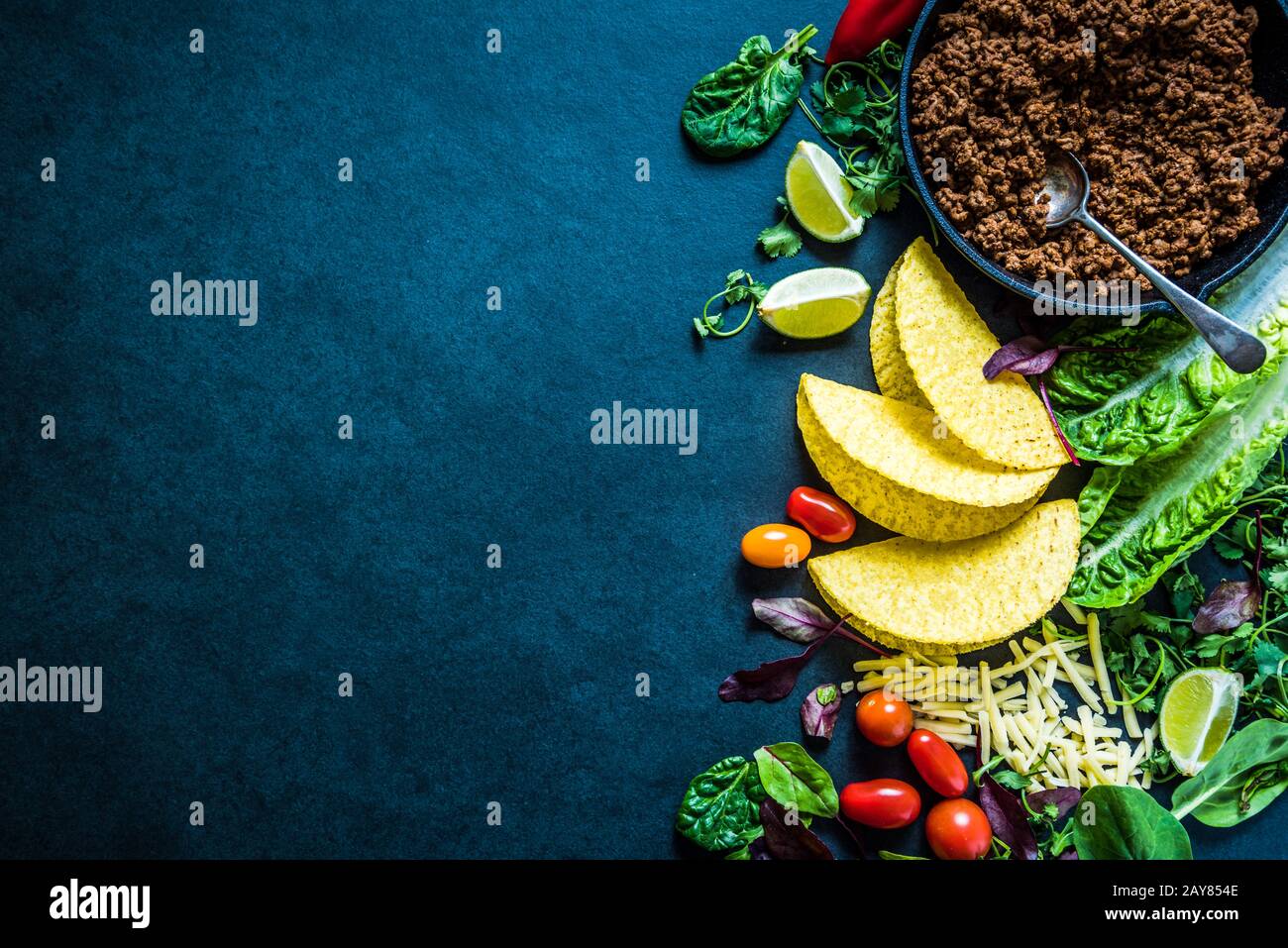 Mexican tacos, food border background recipe, overhead Stock Photo - Alamy
