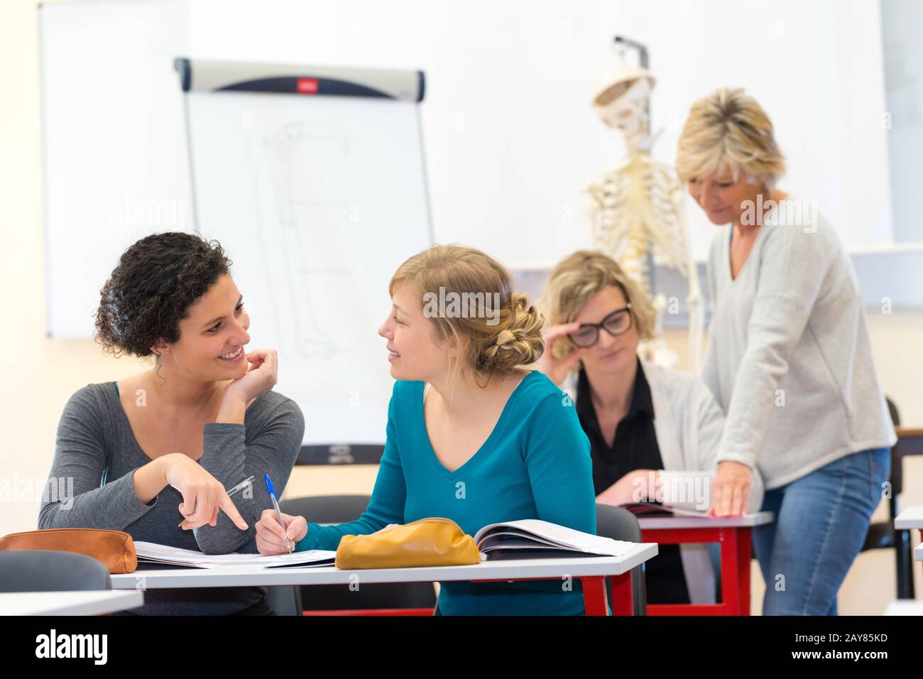 adult female students socializing while in class Stock Photo - Alamy