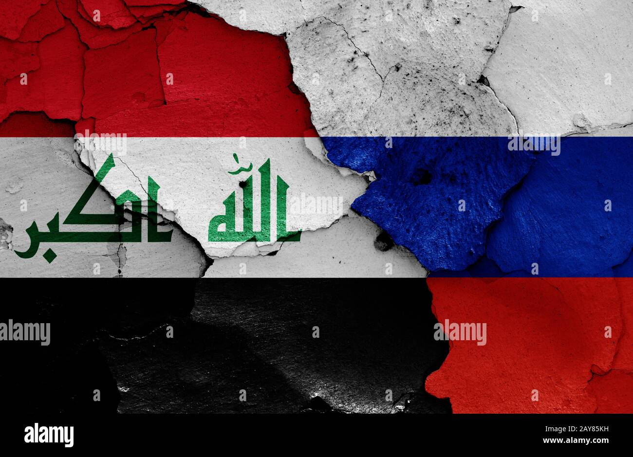 flags of Iraq and Russia painted on cracked wall Stock Photo - Alamy