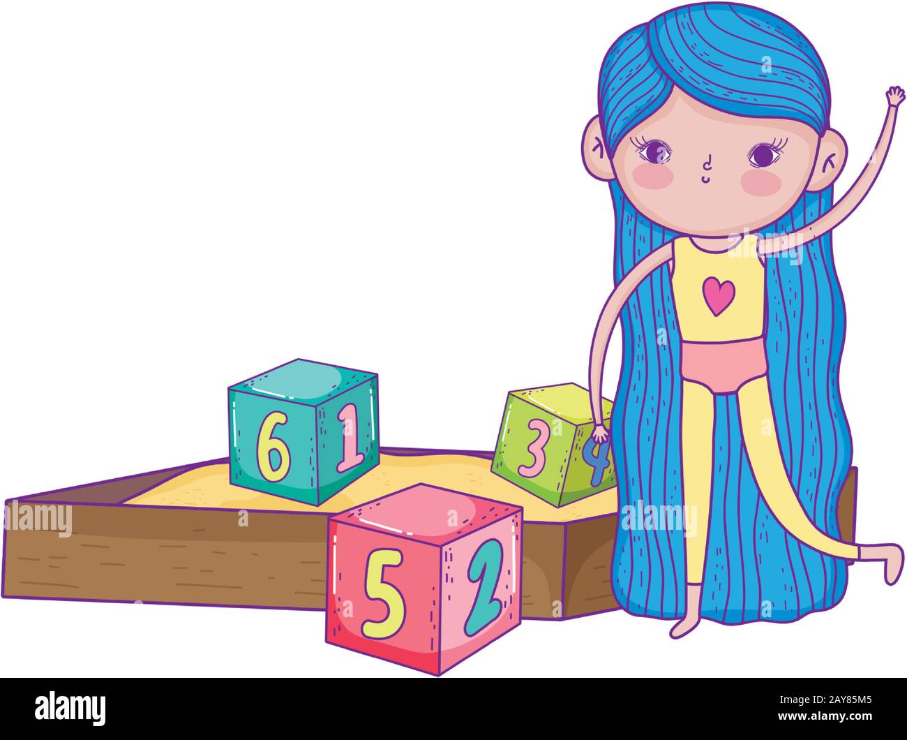 happy childrens day, girls in sandbox with numbers blocks park vector ...