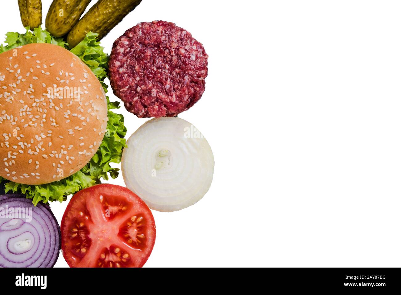 Hamburger ingredients, restaurant menu on white Stock Photo - Alamy