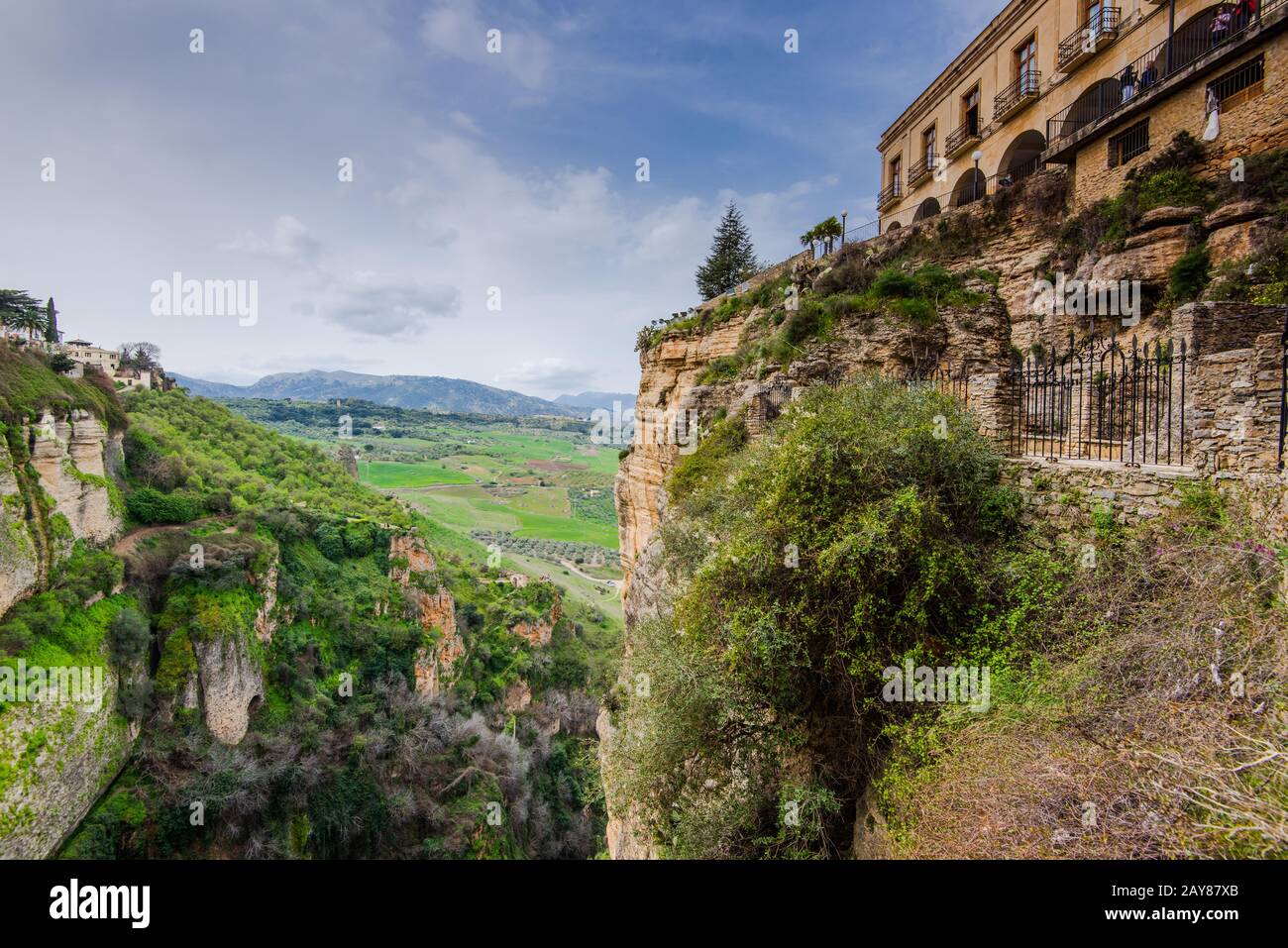 Panoramic view from Puente Nuevo New Bridge in Ronda, Spain Stock Photo ...
