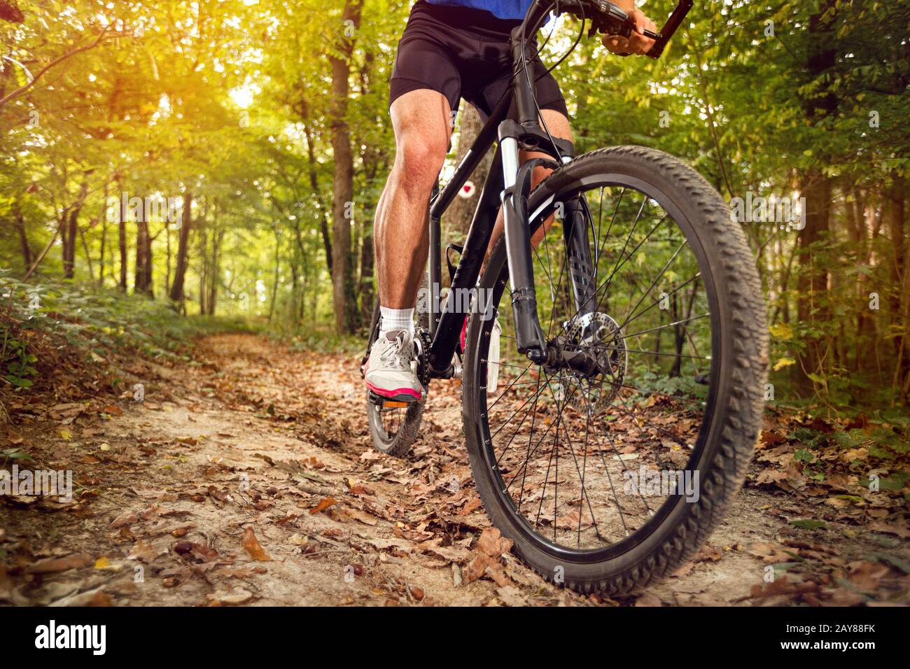 Close up of the wheel of the bike on the move .Spring, nature ,sport ...