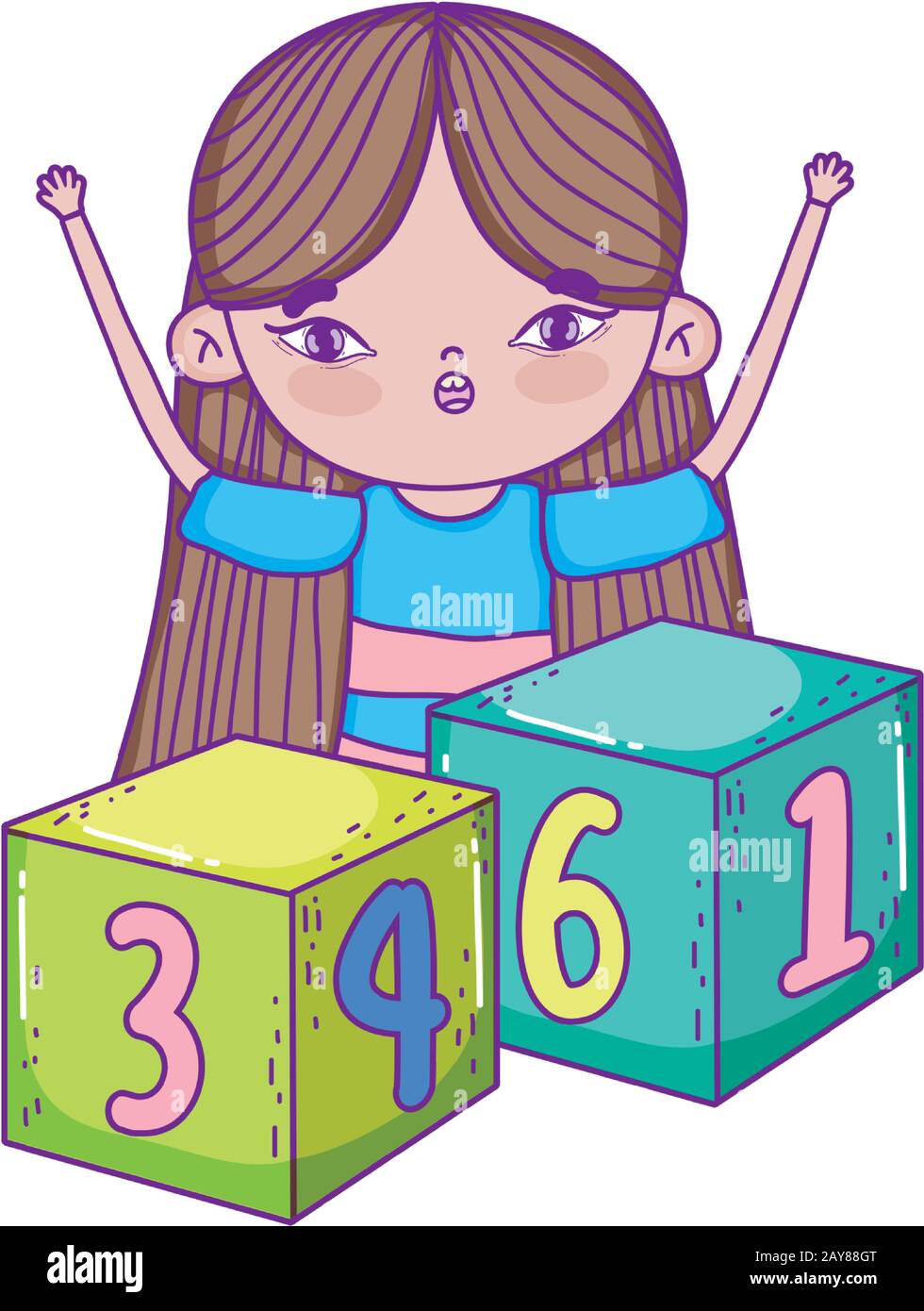 happy childrens day, little girl playing with cubes cartoon vector ...