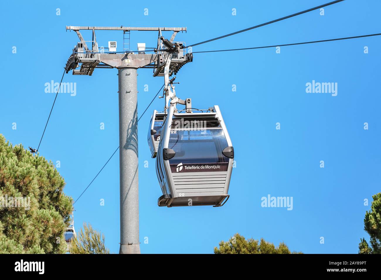 10 JULY 2018, BARCELONA, SPAIN: Teleferic de Montjuic at the funicular ...
