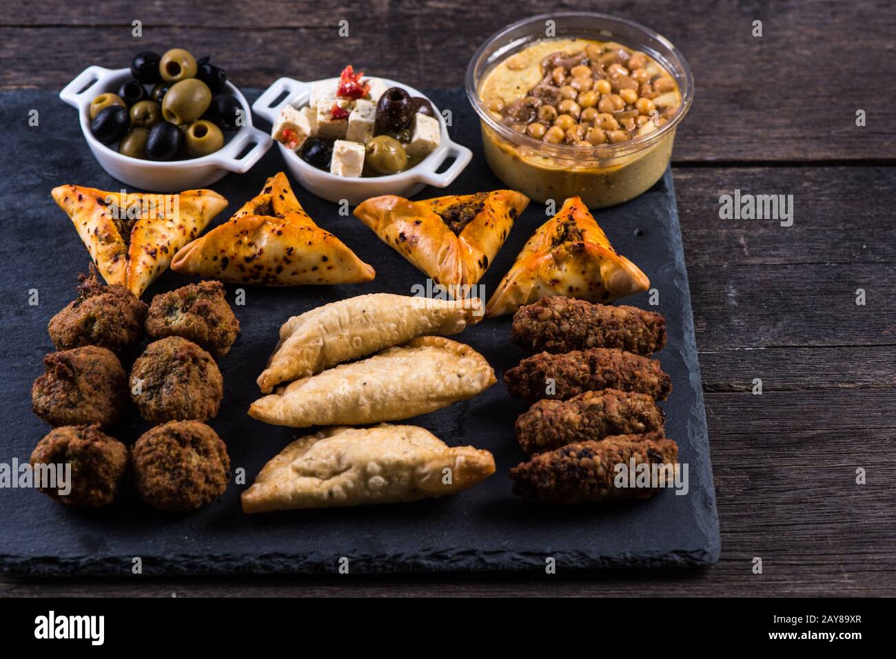 Mediterranean style snack selection Stock Photo - Alamy