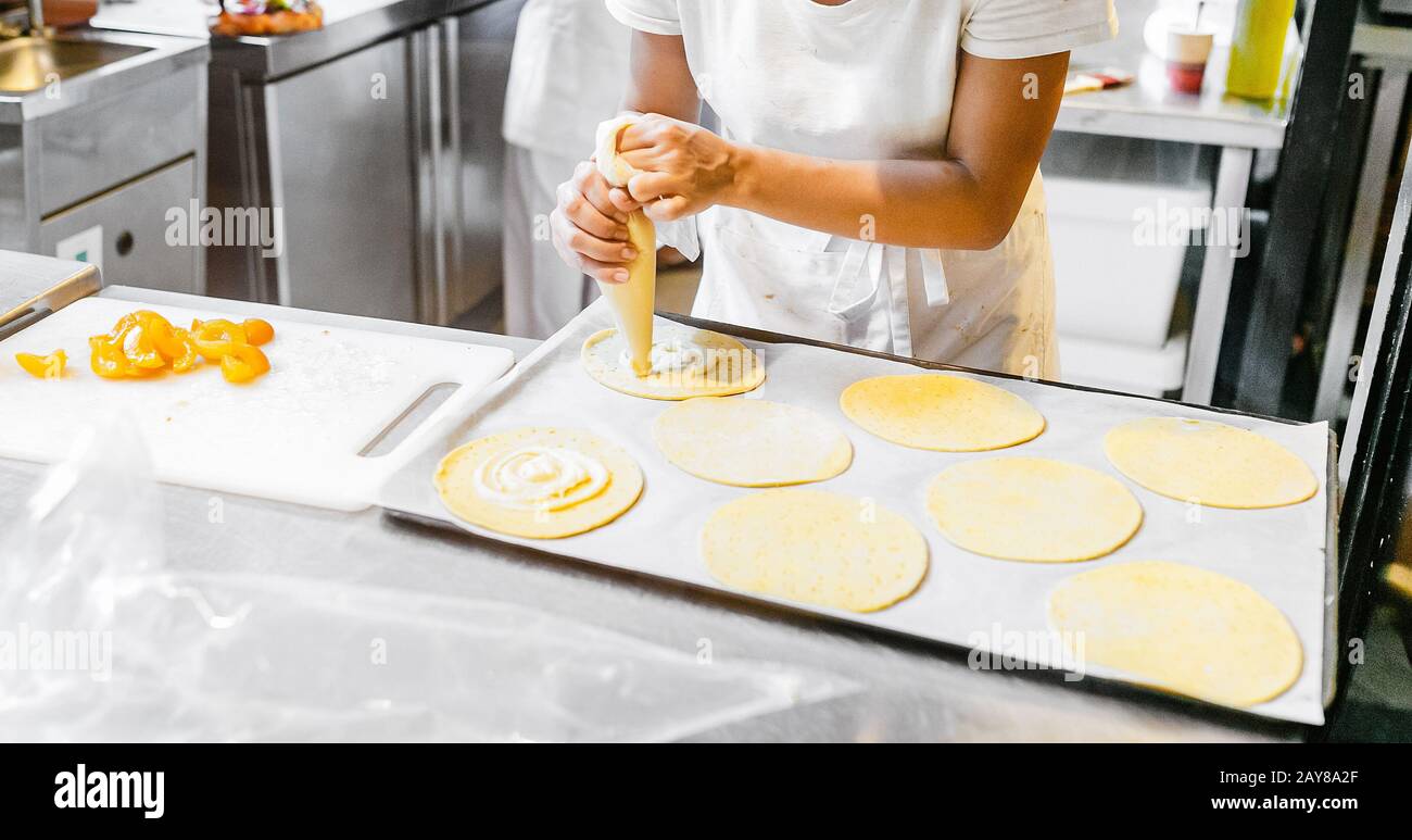 Cooking bakery and pastry with cream on a table Stock Photo - Alamy