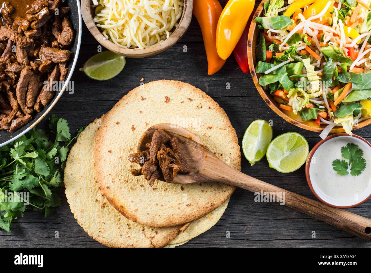 preparation authentic mexican tacos, top view Stock Photo - Alamy