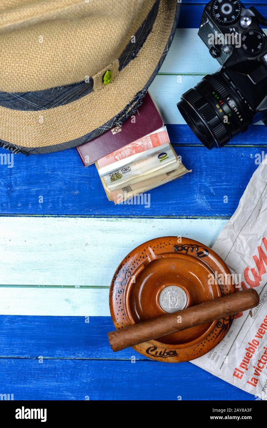Cuban national items on flag background Stock Photo - Alamy