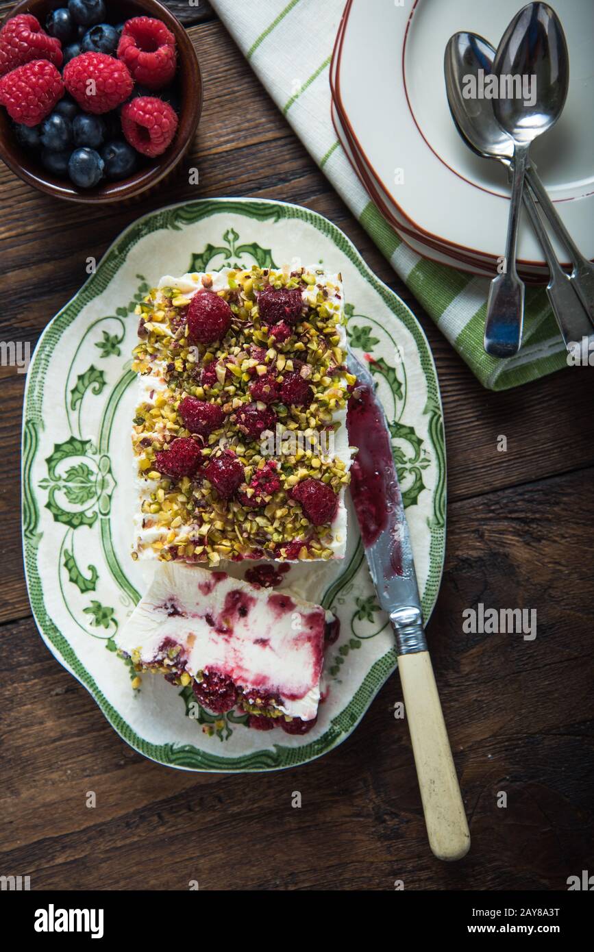 Italian dessert, semifreddo with fresh raspberry Stock Photo - Alamy