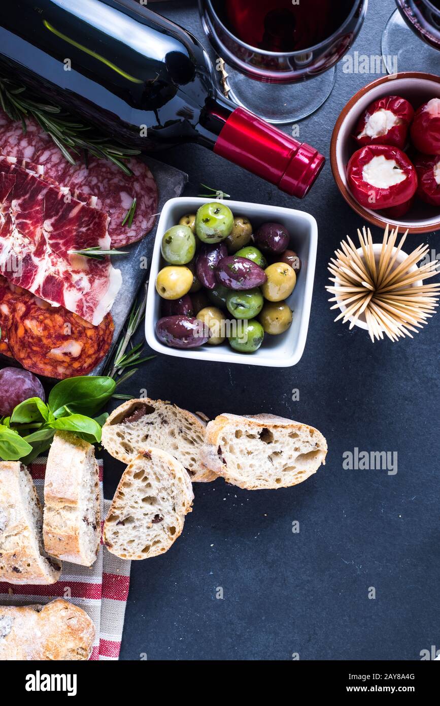 spanish tapas , food border background Stock Photo - Alamy