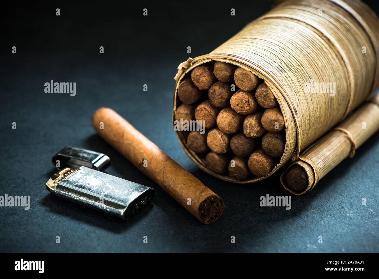 Cuban cigars in natural leafs crafted humidor Stock Photo - Alamy
