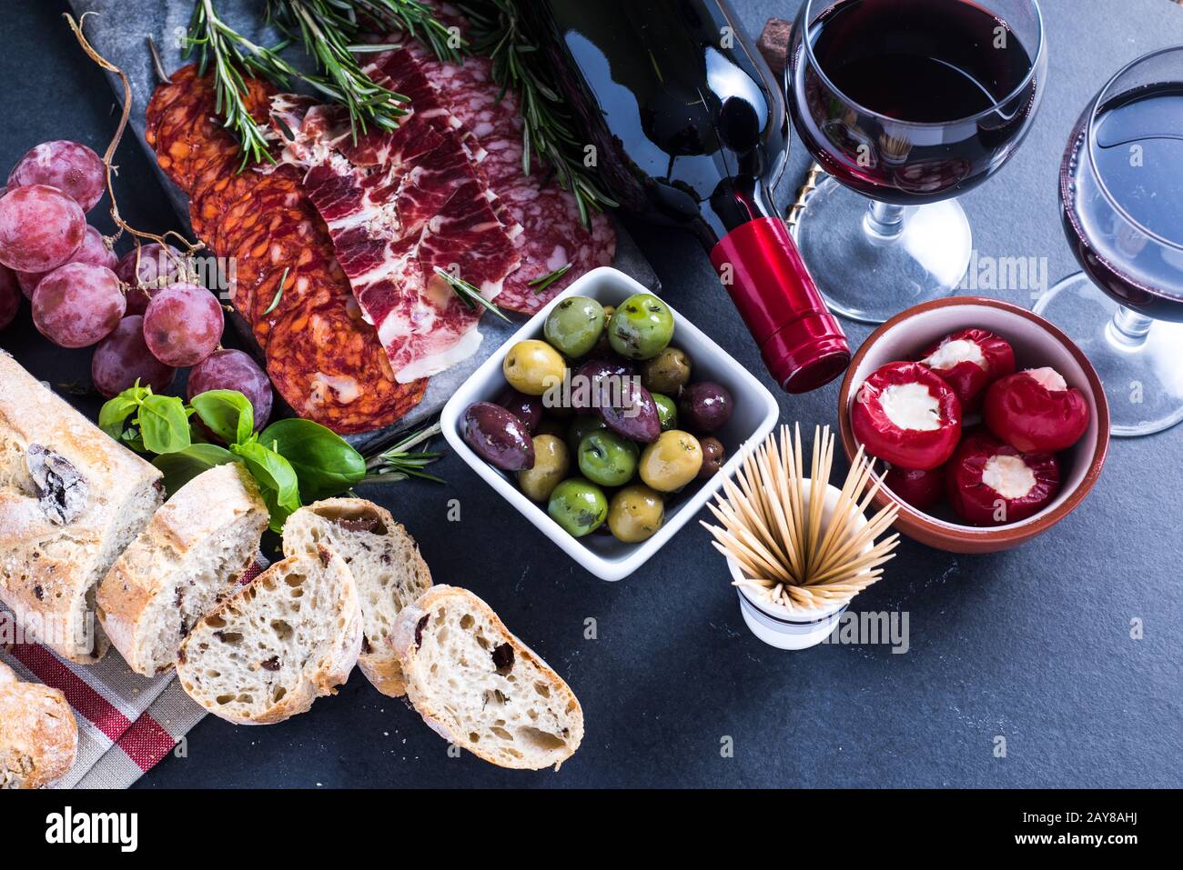 spanish tapas , food border background Stock Photo - Alamy