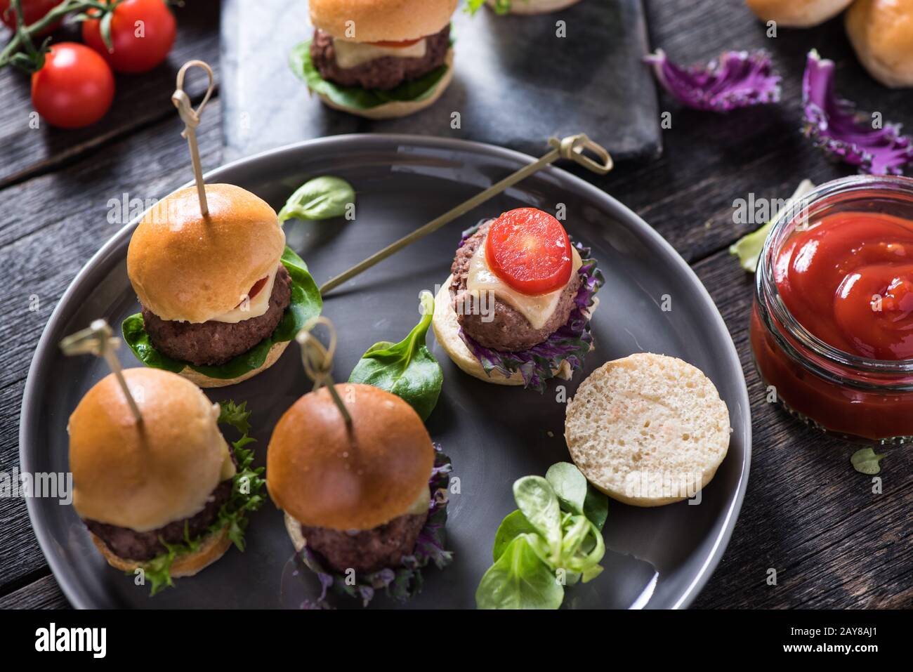 party food, beef burgers Stock Photo - Alamy