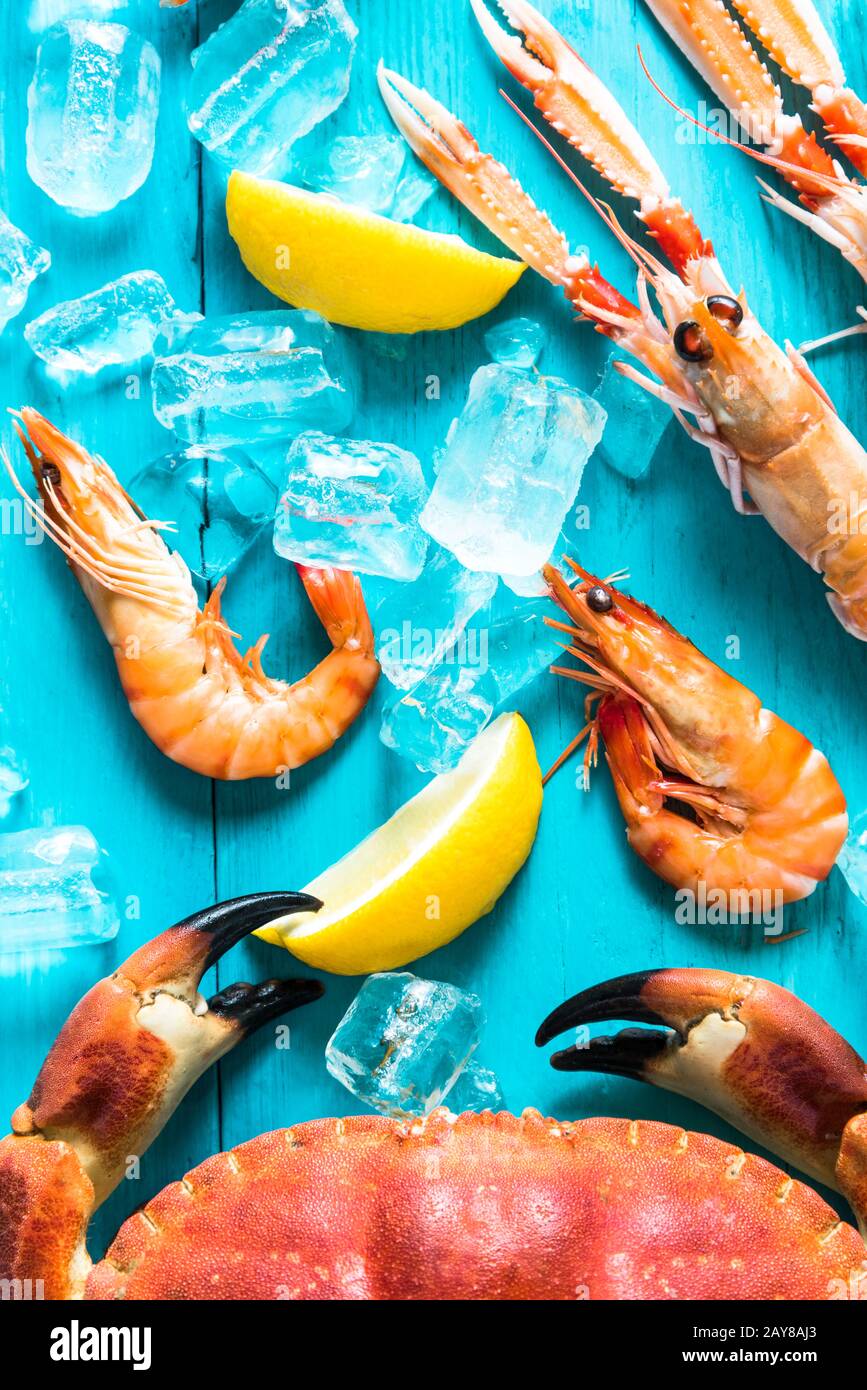 Fresh whole sea food from above Stock Photo - Alamy