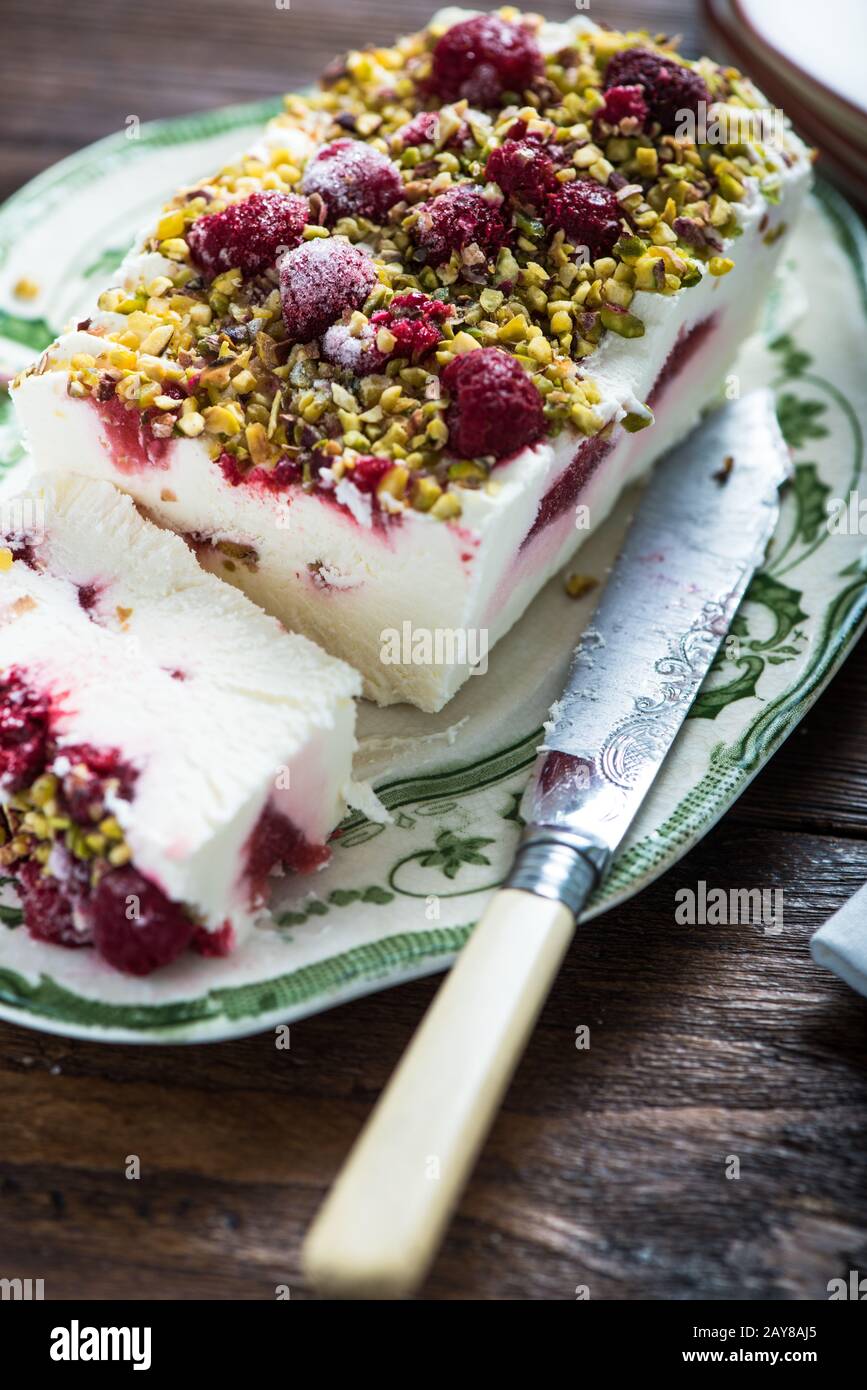 Homemade italian rasberry and pistachio semifreddo Stock Photo - Alamy