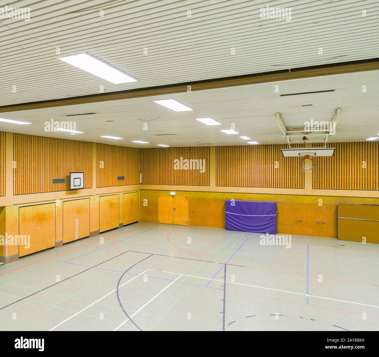 Basketball Hall and Handball Hall floor in a gym Stock Photo - Alamy