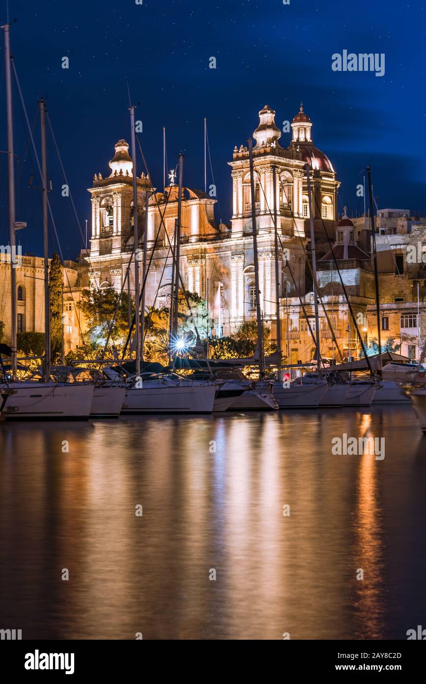 St. Lawrence's Church at night, Birgu,Malta Stock Photo - Alamy