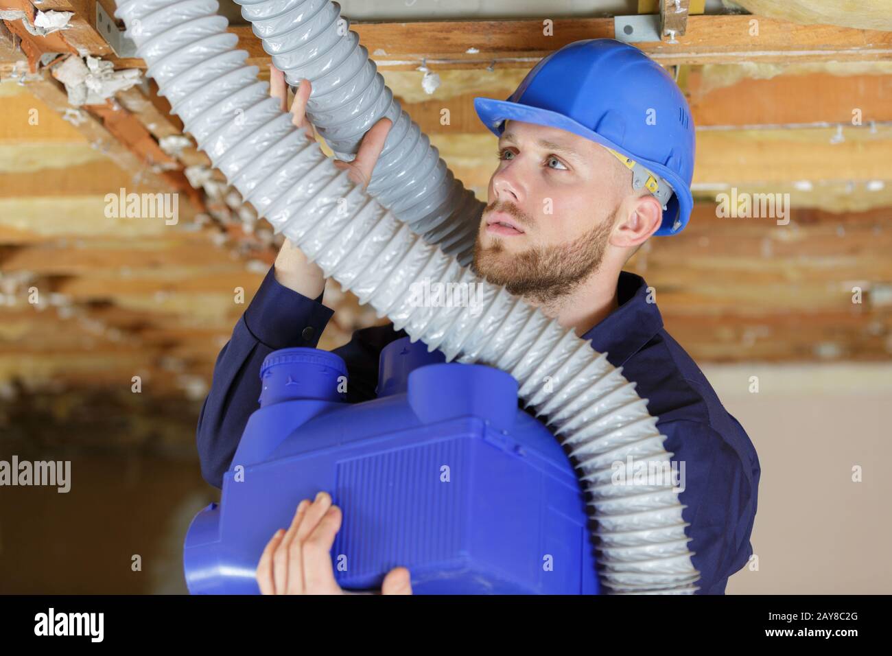 box service air condition in ceiling and aluminium stair Stock Photo ...