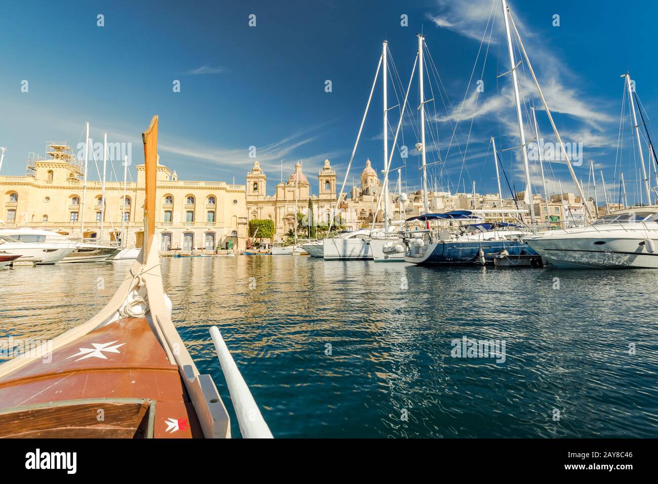 Malta marina seen from traditional wooden boat Stock Photo - Alamy
