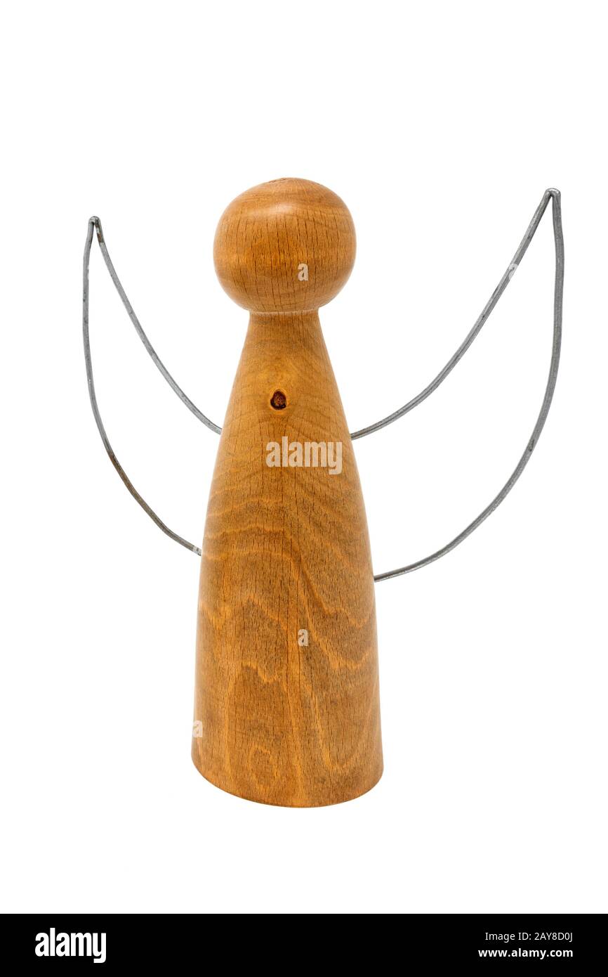 Angel with wire wing turned by hand from wood Stock Photo - Alamy
