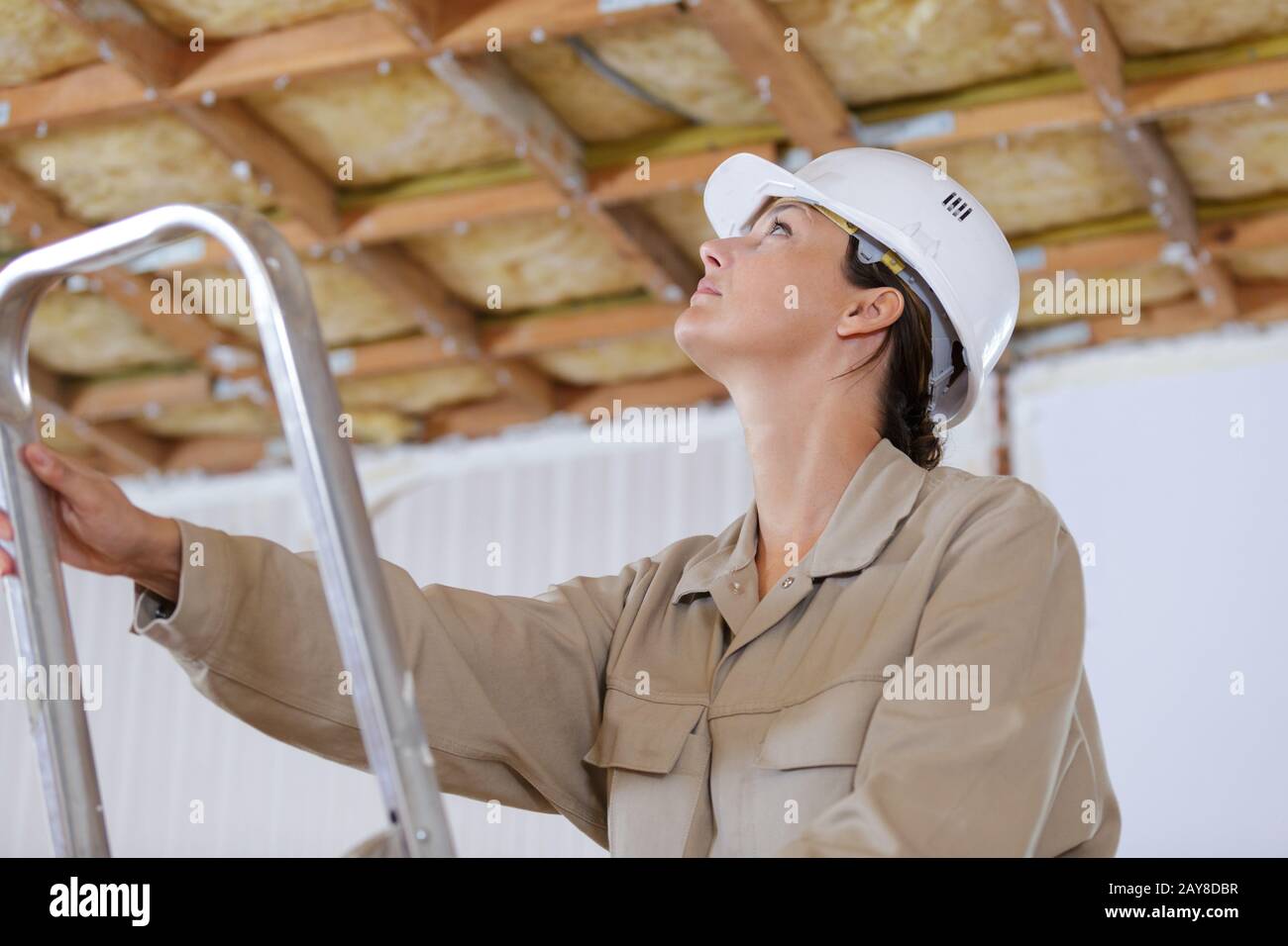 female painter looking at ceiling Stock Photo - Alamy