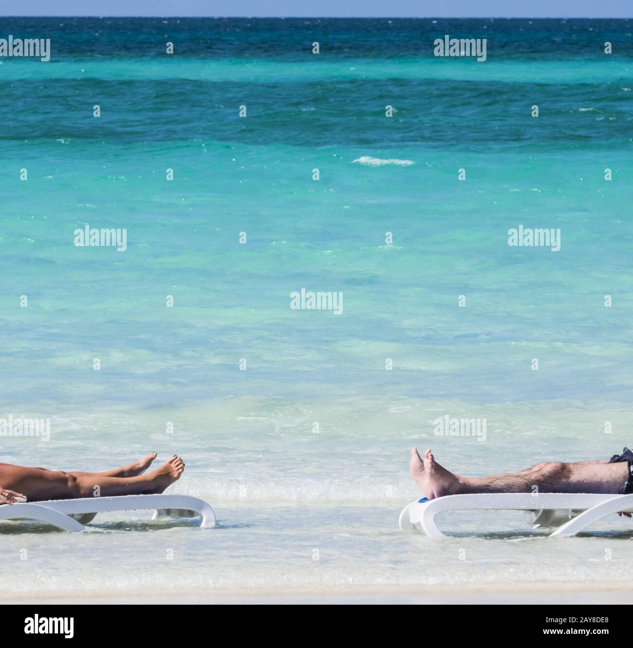 White sand and turquoise water on the Caribbean beach on Cuba Varadero ...
