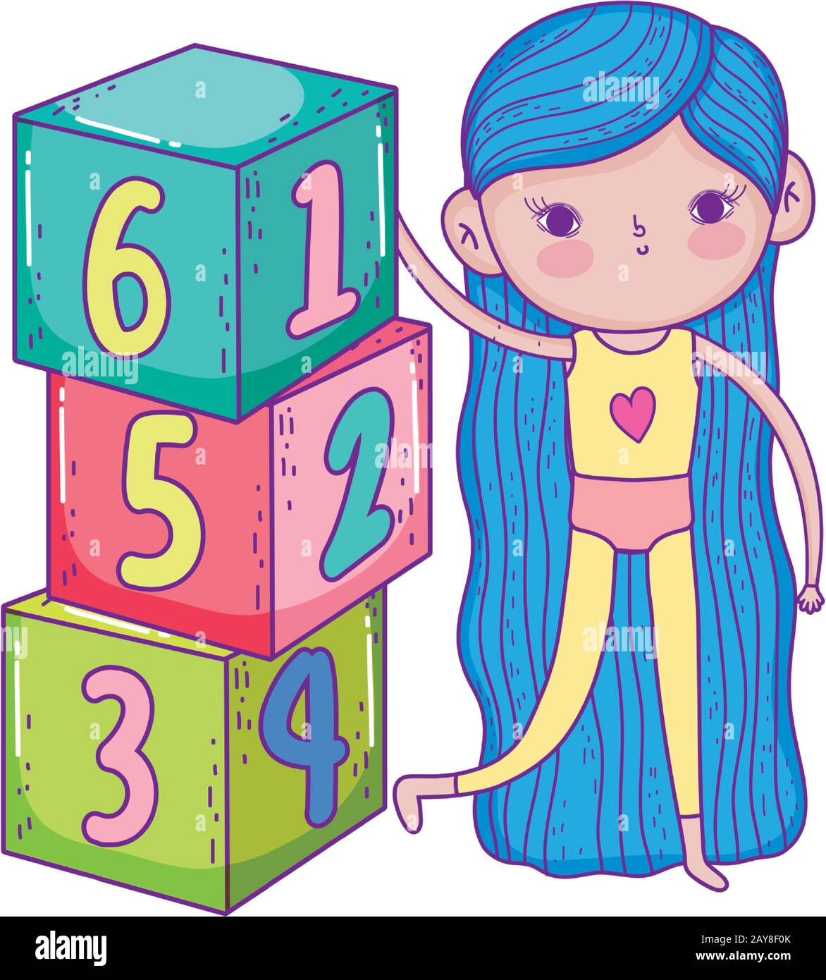 happy childrens day, cute girls playing with numbers blocks in the park ...