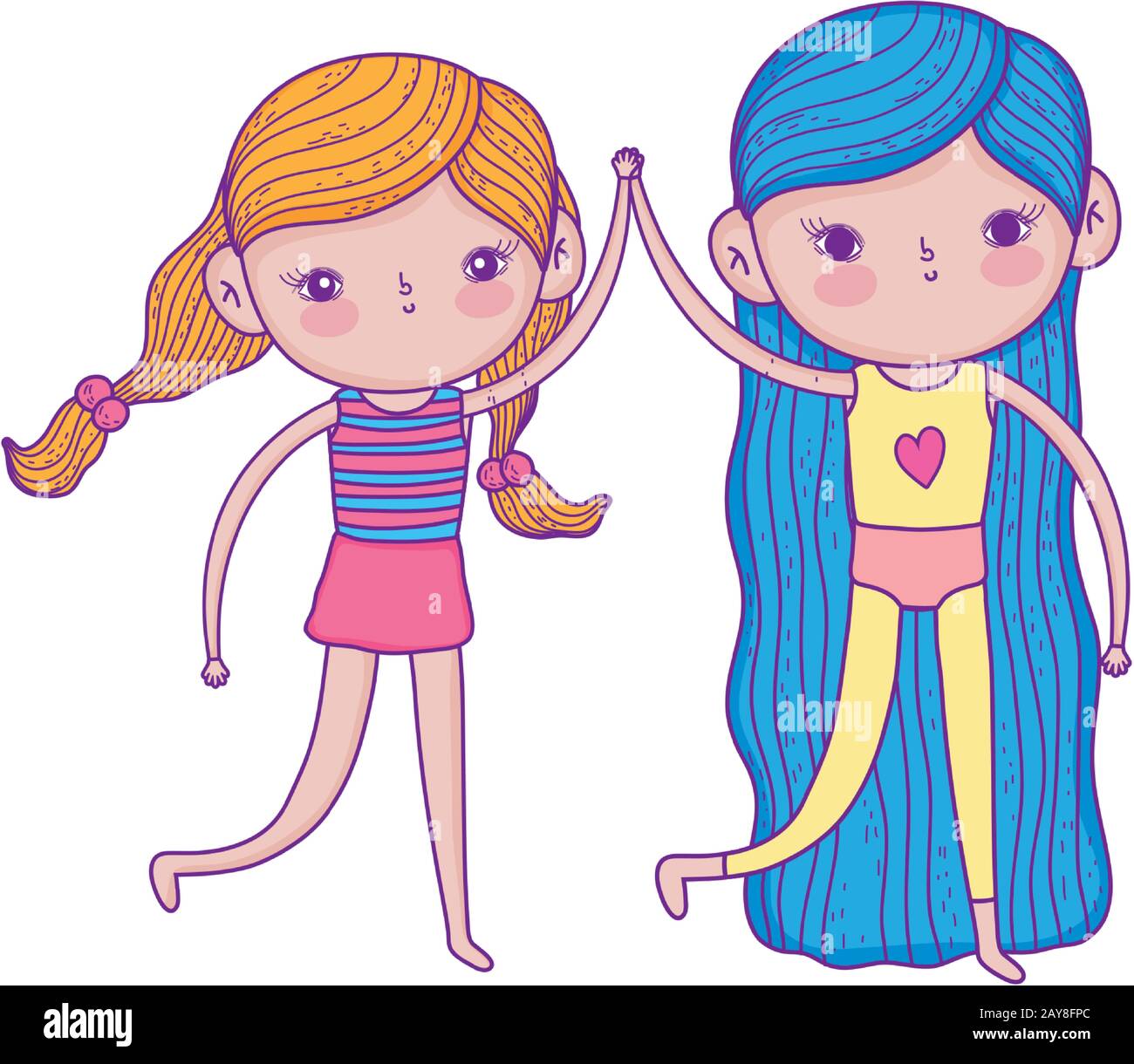 happy childrens day, two little girls together cartoon characters ...